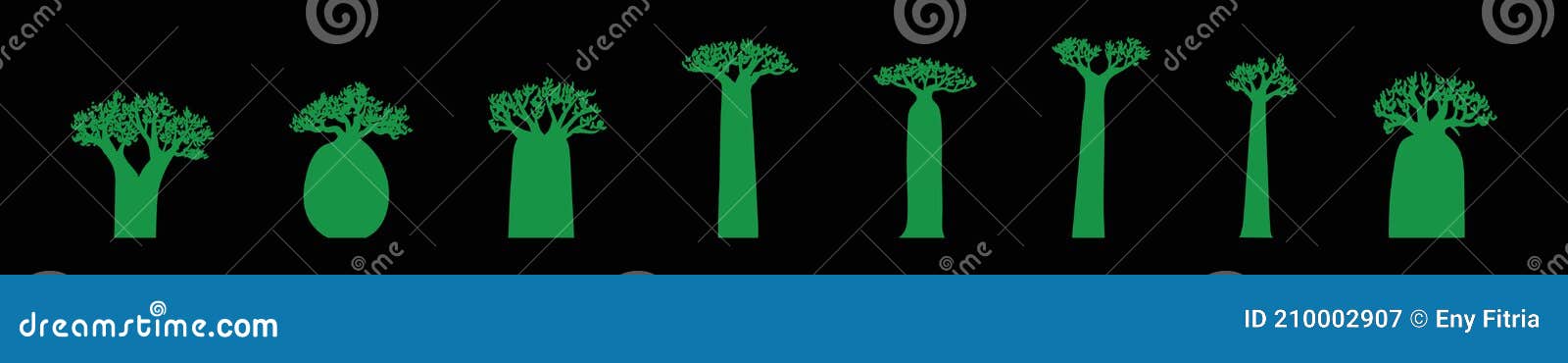 Set of Baobab or African Tree Cartoon Icon Design Template with Various ...
