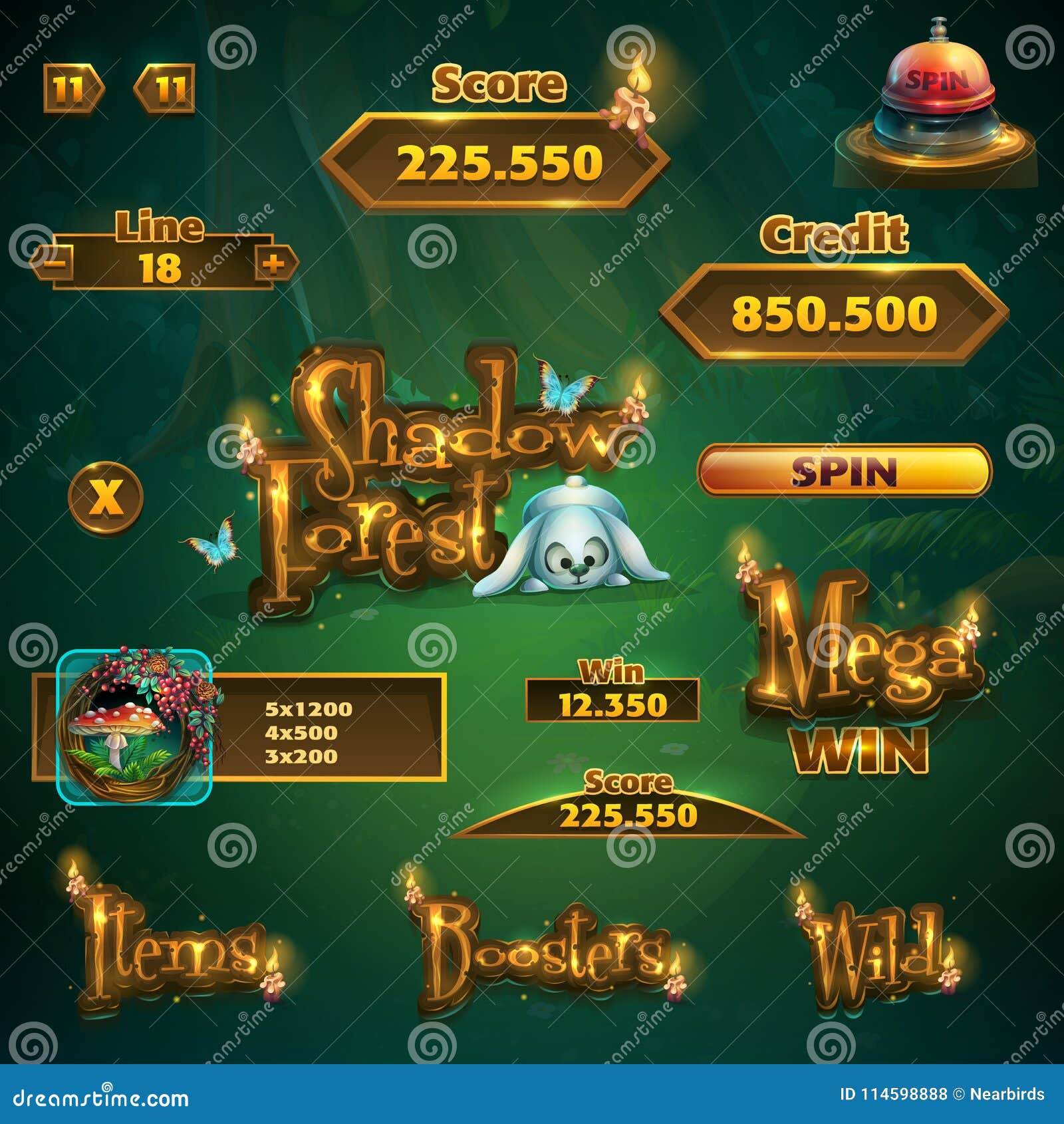 Set of Bar, Buttons, Titles for Shadowy Forest GUI Stock Vector ...