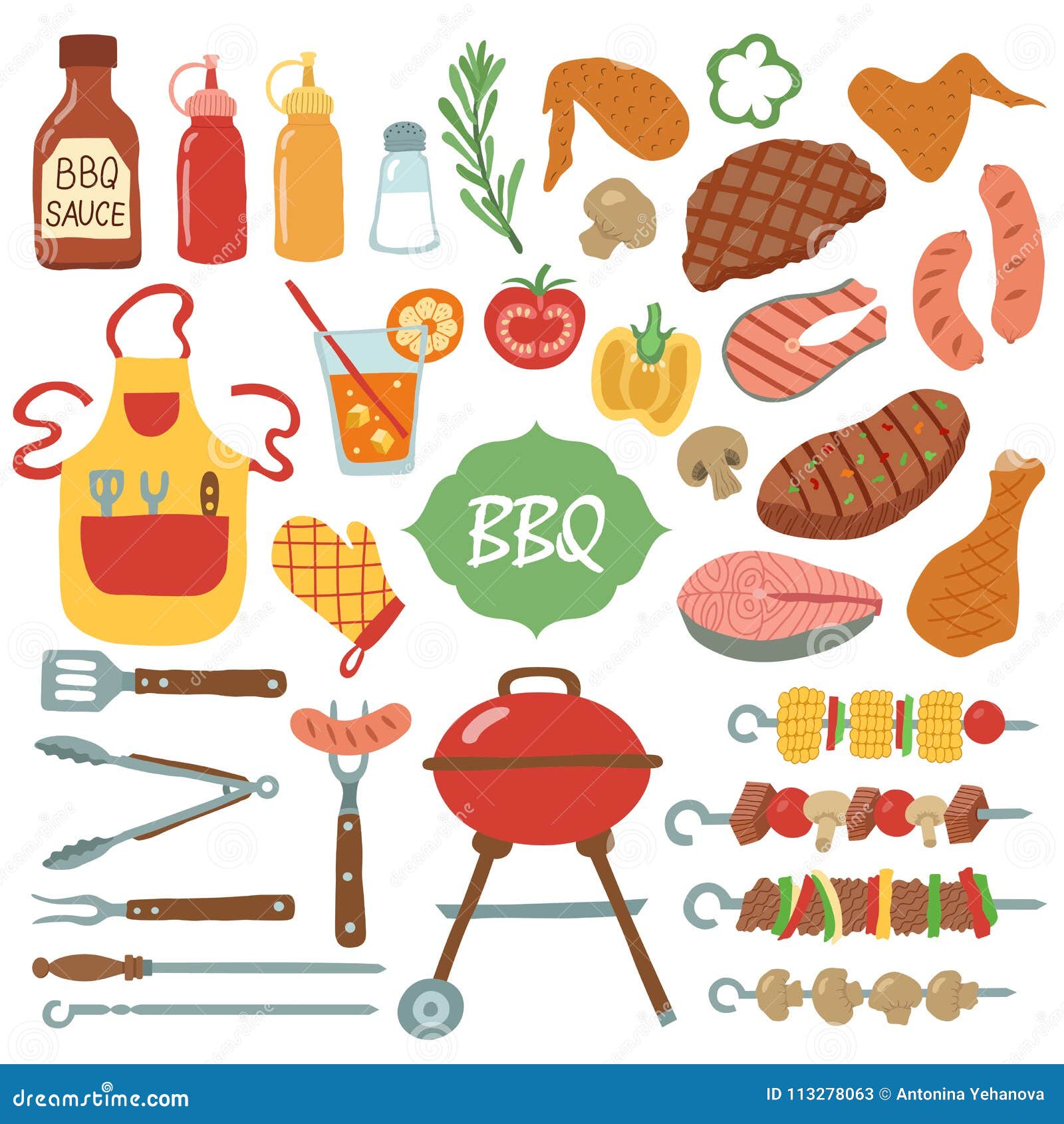 A set of barbecue items. stock vector. Illustration of paprika - 113278063