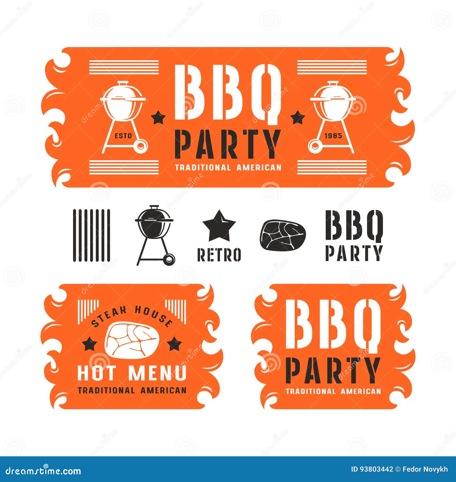 Set of Barbecue Labels and Banners Stock Vector - Illustration of badge ...