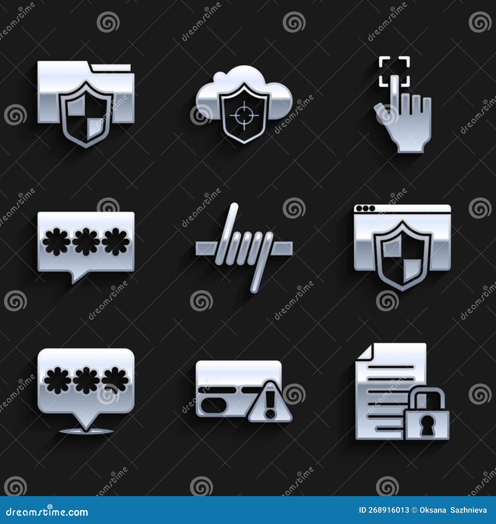Set Barbed Wire, Credit Card, Document and Lock, Browser with Shield ... Set Barbed Wire, Credit Card, Document and Lock, Browser with Shield ...