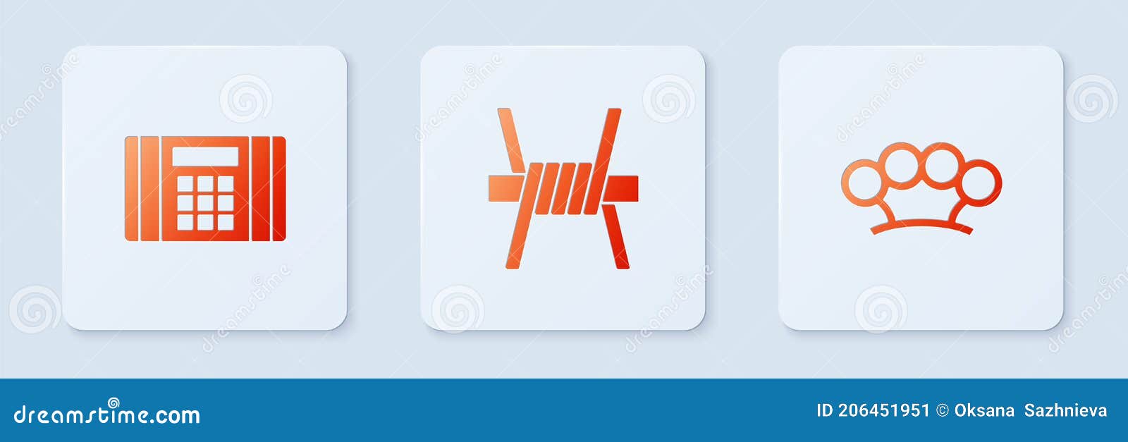 Set Barbed Wire, Dynamite Bomb and Brass Knuckles. White Square Button ...