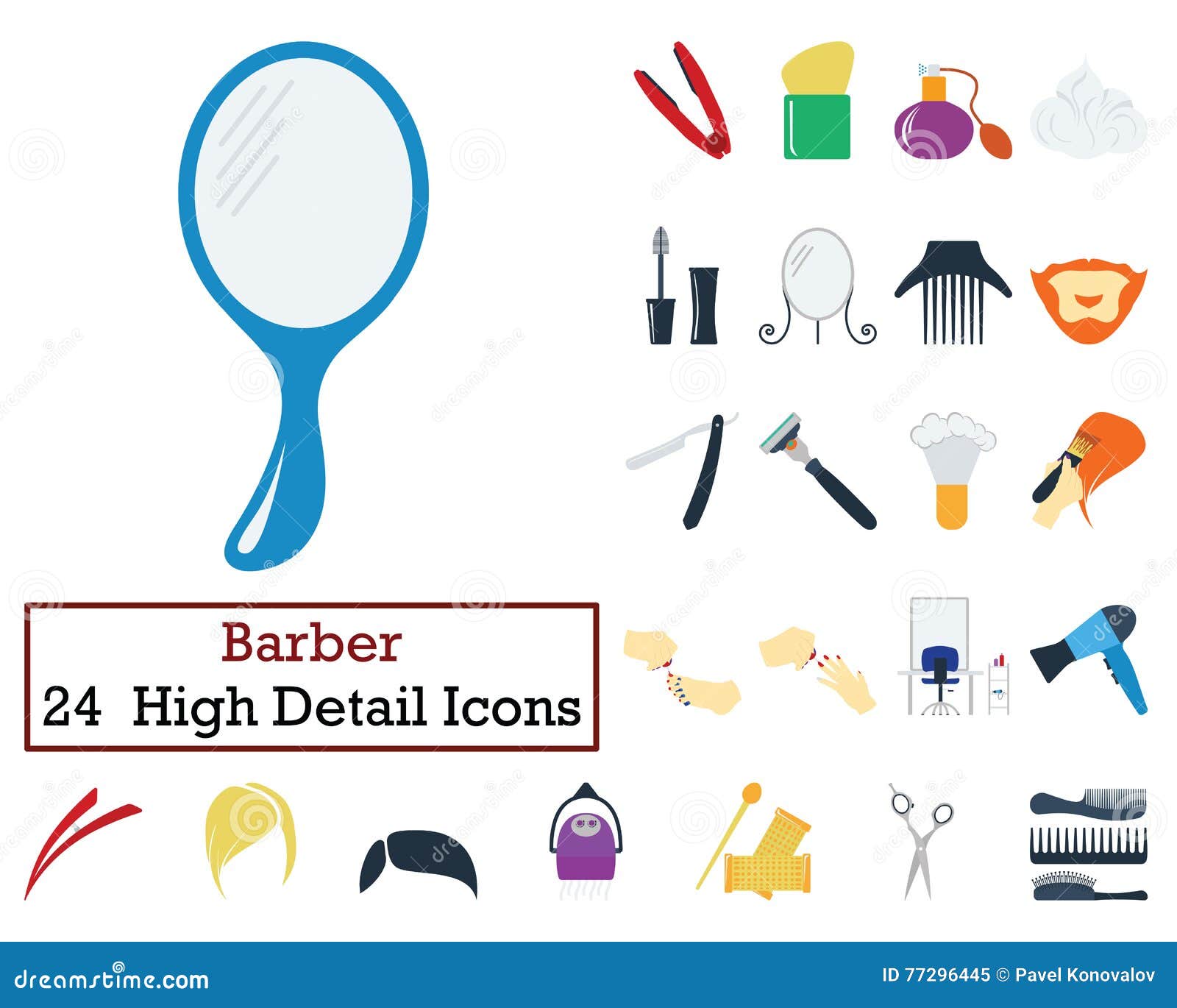 Set of 24 Barber Icons stock vector. Illustration of element - 77296445
