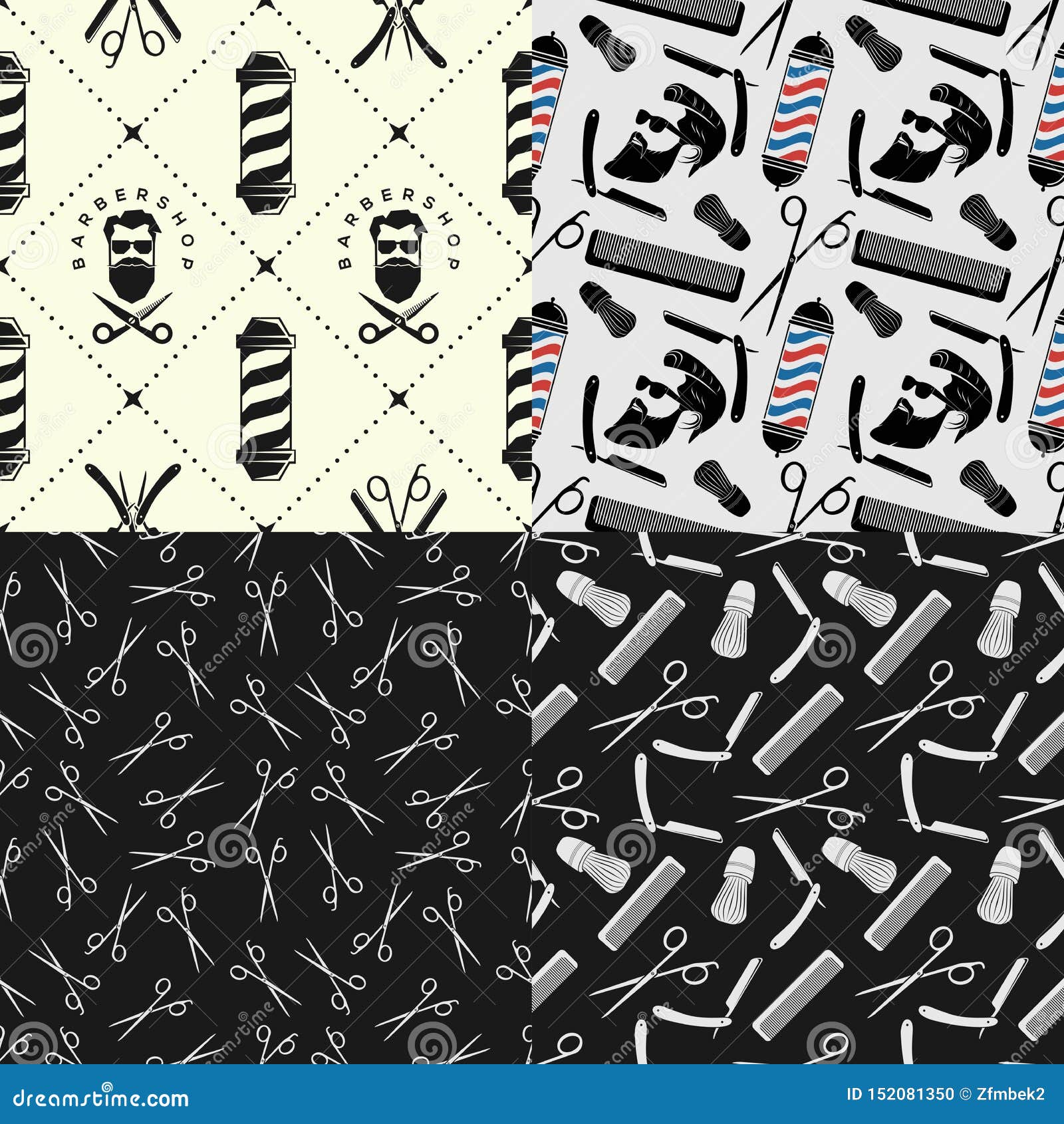 Set of Barber Shop Seamless Patterns Stock Vector - Illustration of ...