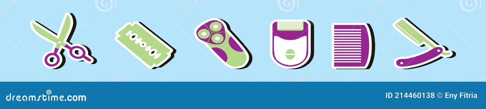 Set of Barber Tools Cartoon Design Template with Various Models. Vector ...