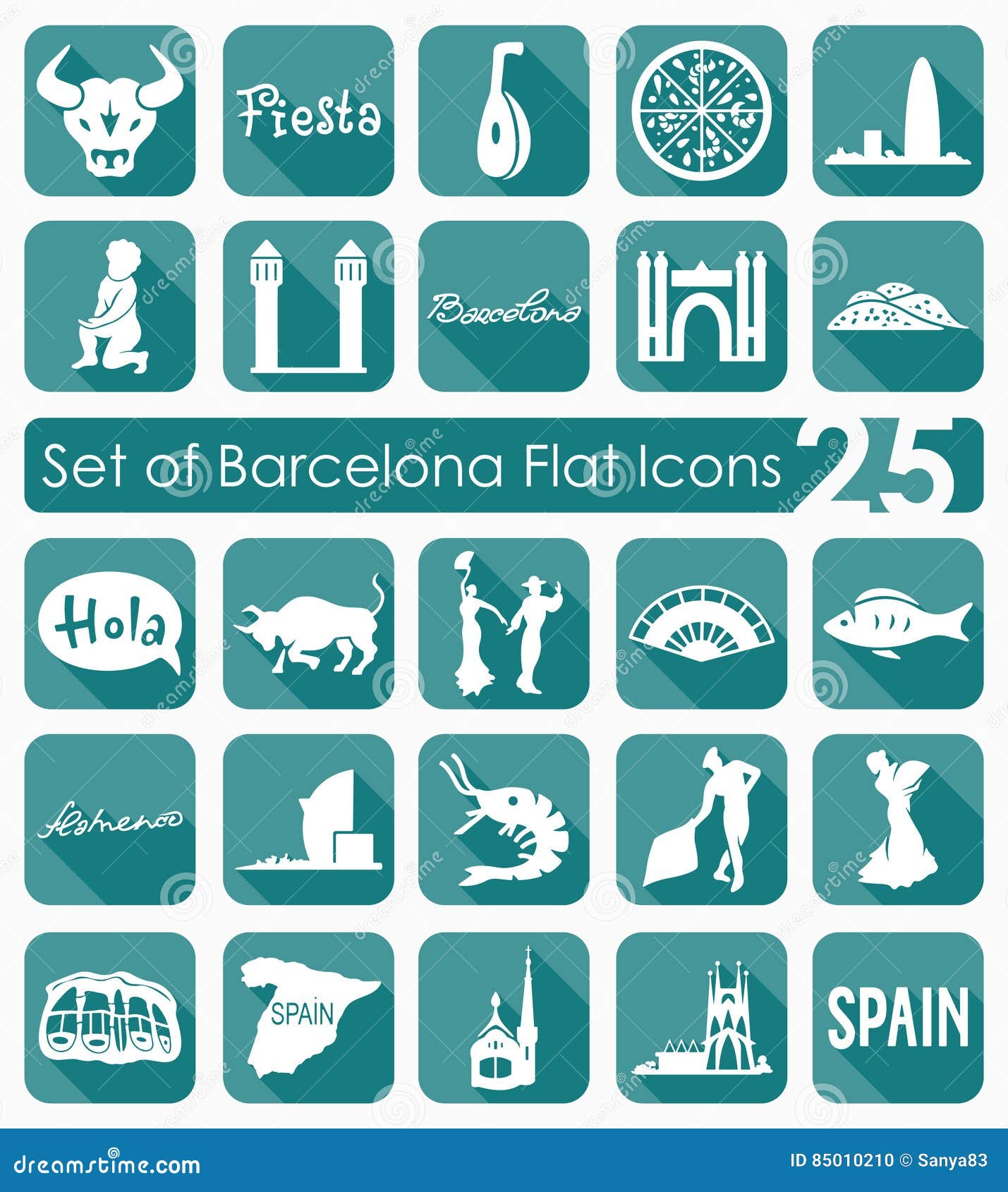 Set of Barcelona icons stock vector. Illustration of seaside - 85010210