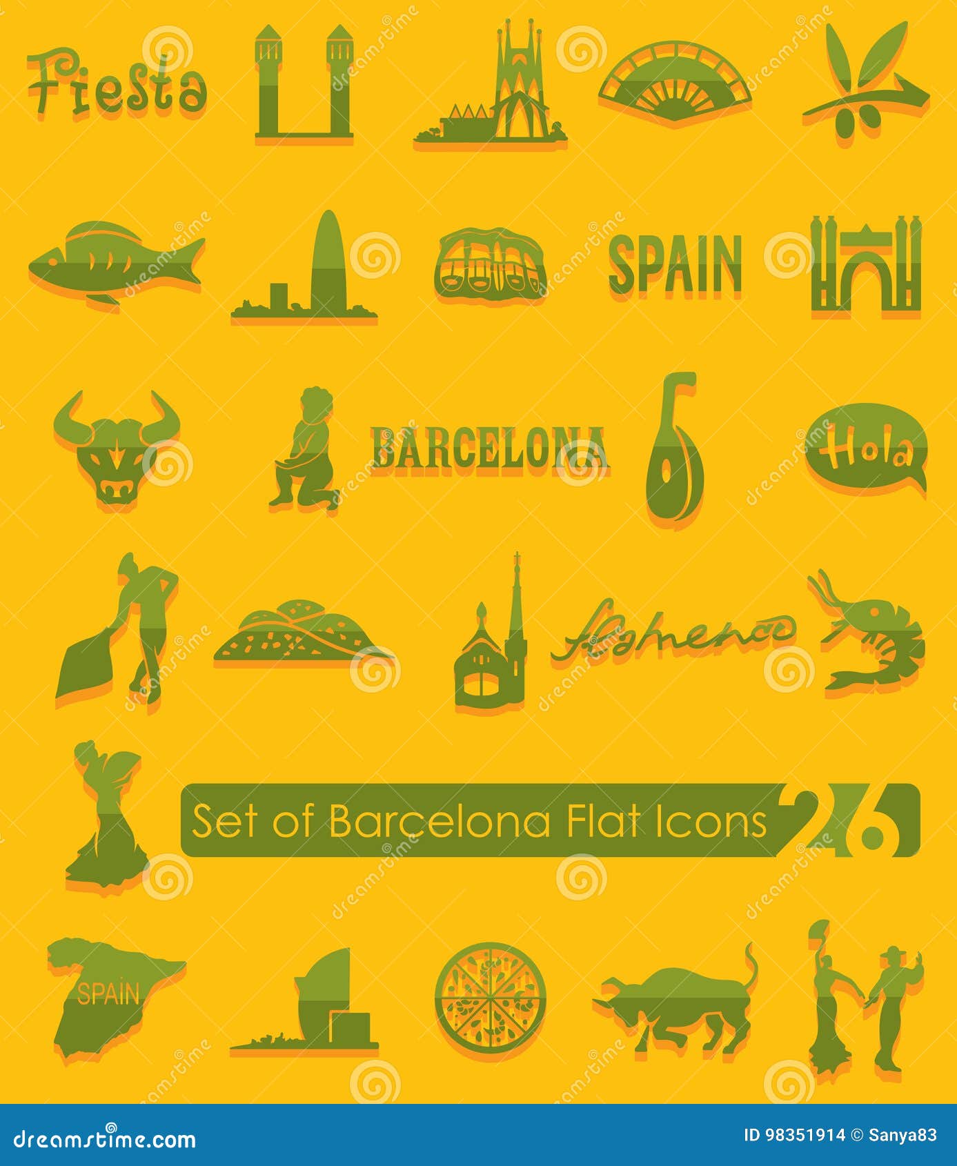 Set of Barcelona icons stock vector. Illustration of design - 98351914