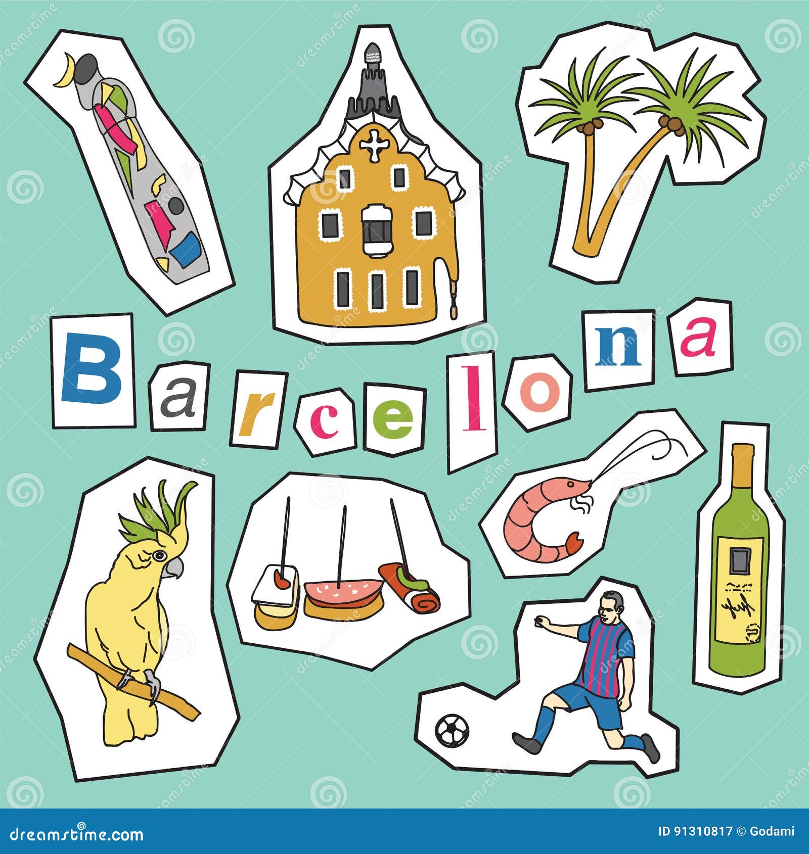 Set of Barcelona icons stock vector. Illustration of sketch - 91310817