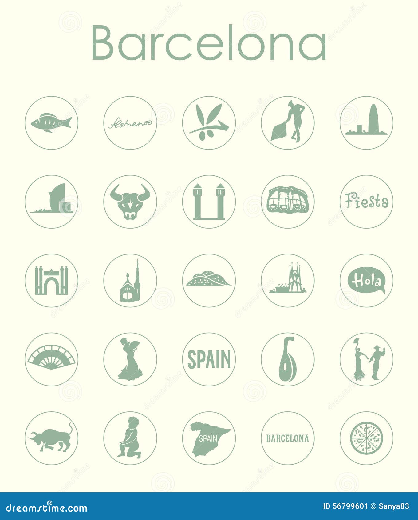 Set of Barcelona Simple Icons Stock Vector - Illustration of geometric ...