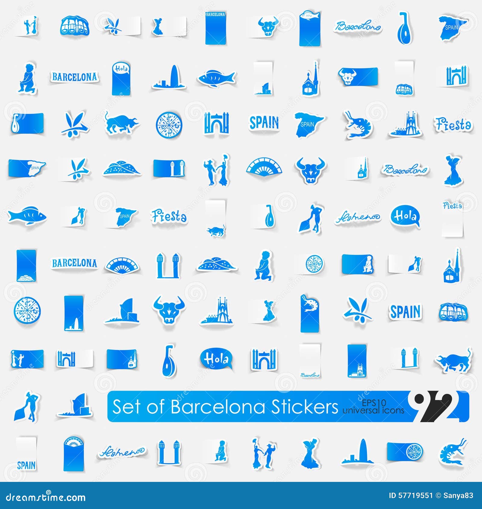 Set of Barcelona stickers stock vector. Illustration of color - 57719551