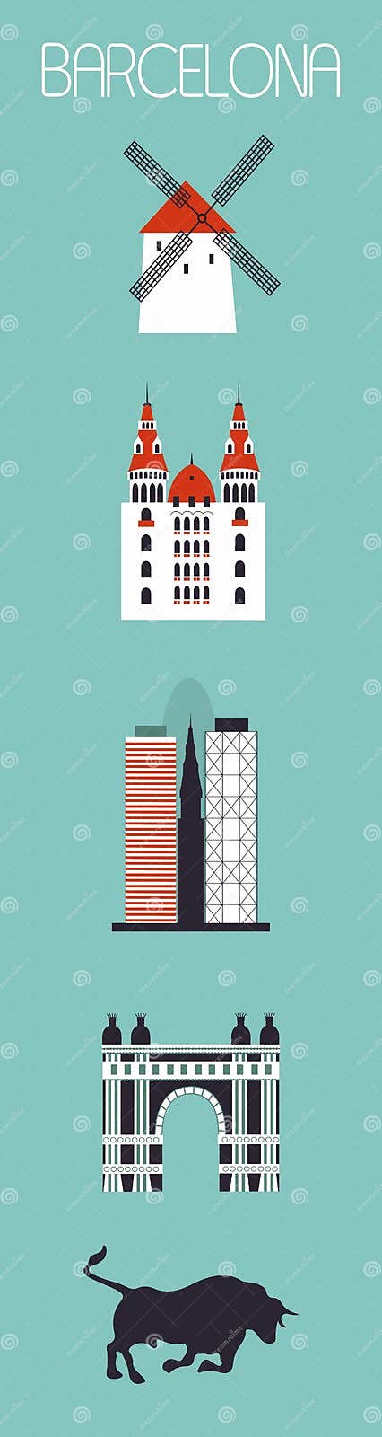 Set of Barcelona symbols. stock vector. Illustration of europe - 53438114