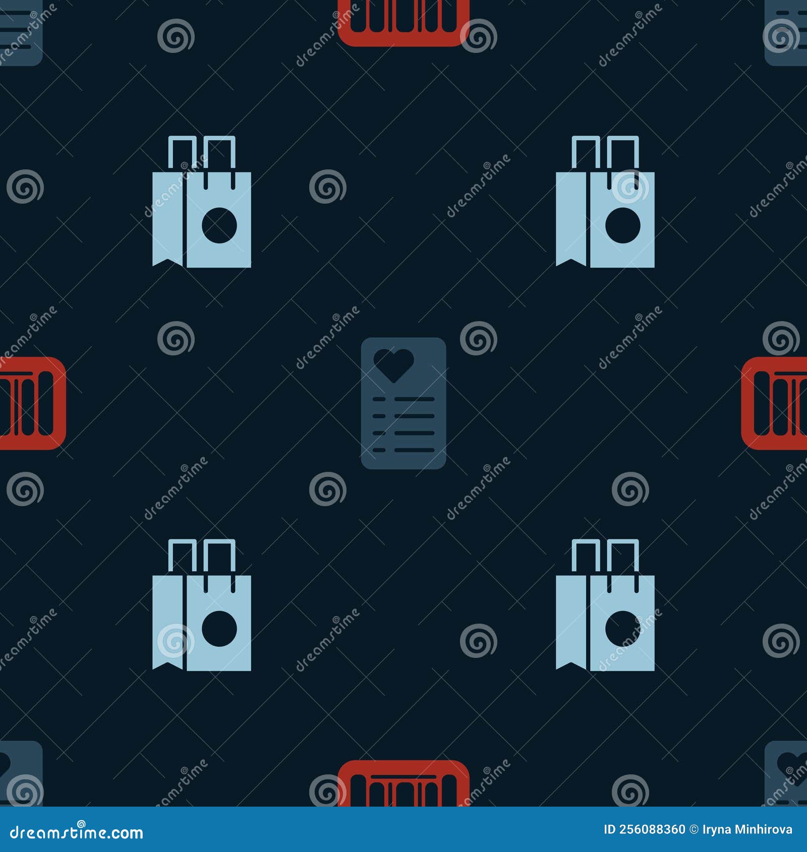 Set Barcode, Shopping List and Paper Shopping Bag on Seamless Pattern ...