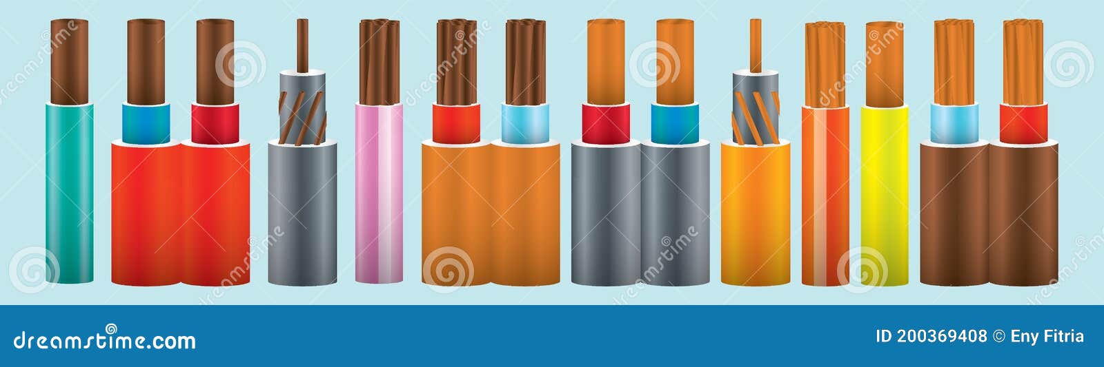 Set of Bare Cables Cartoon Icon Design Template with Various Models ...