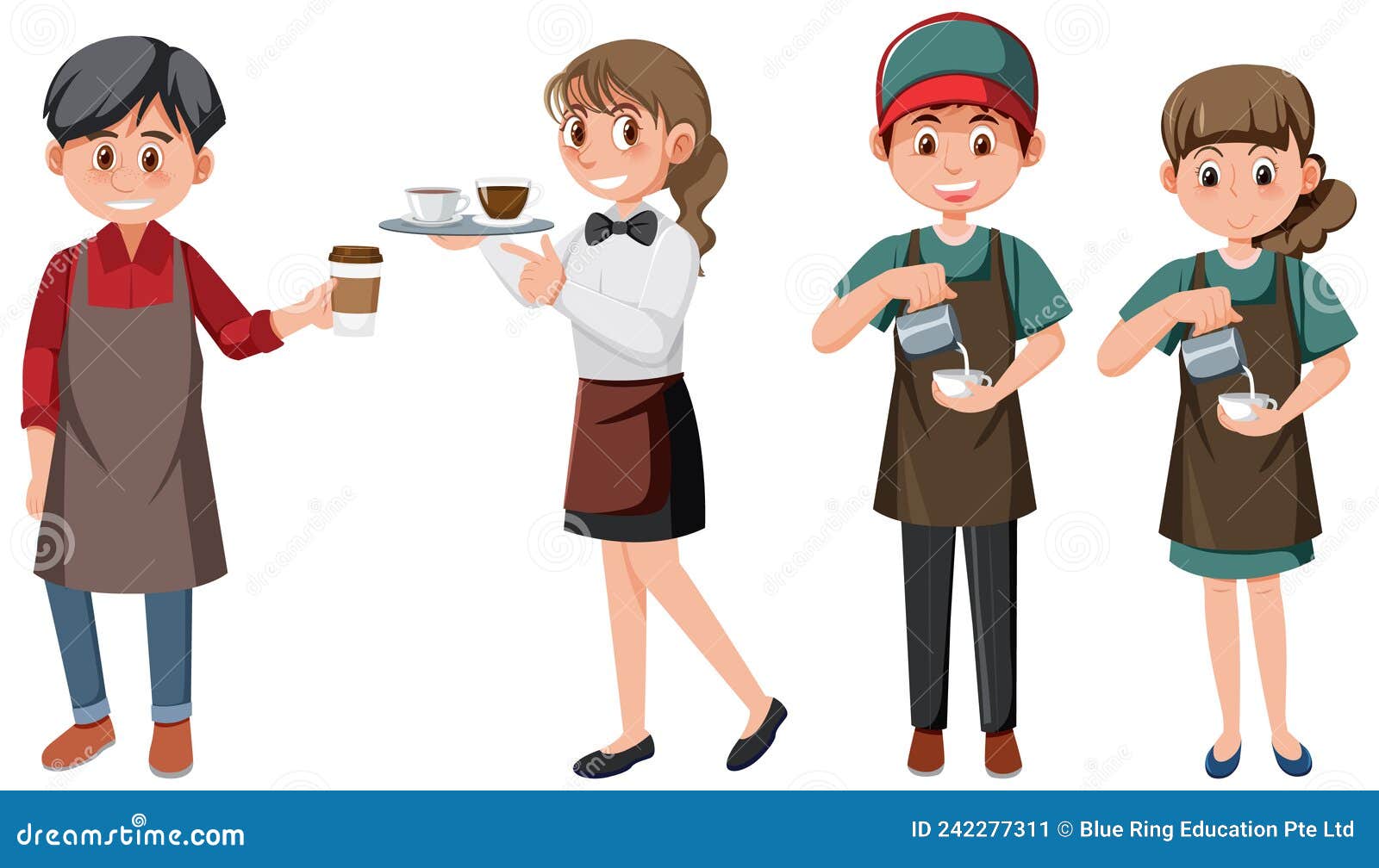 Set of Barista Cartoon Character Stock Vector - Illustration of ...