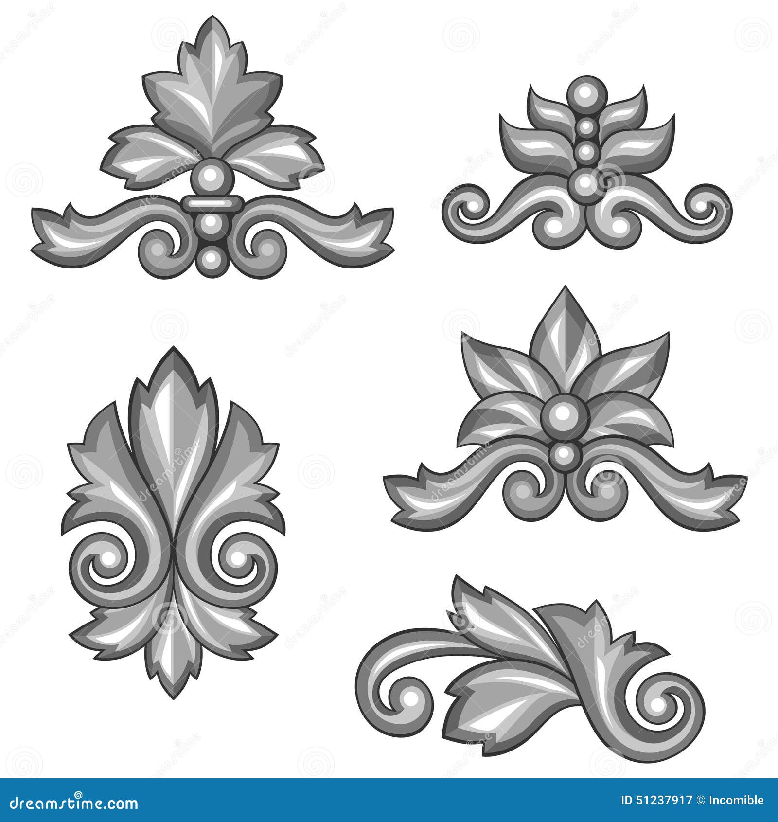 Set of Baroque Ornamental Antique Silver Scrolls Stock Vector ...