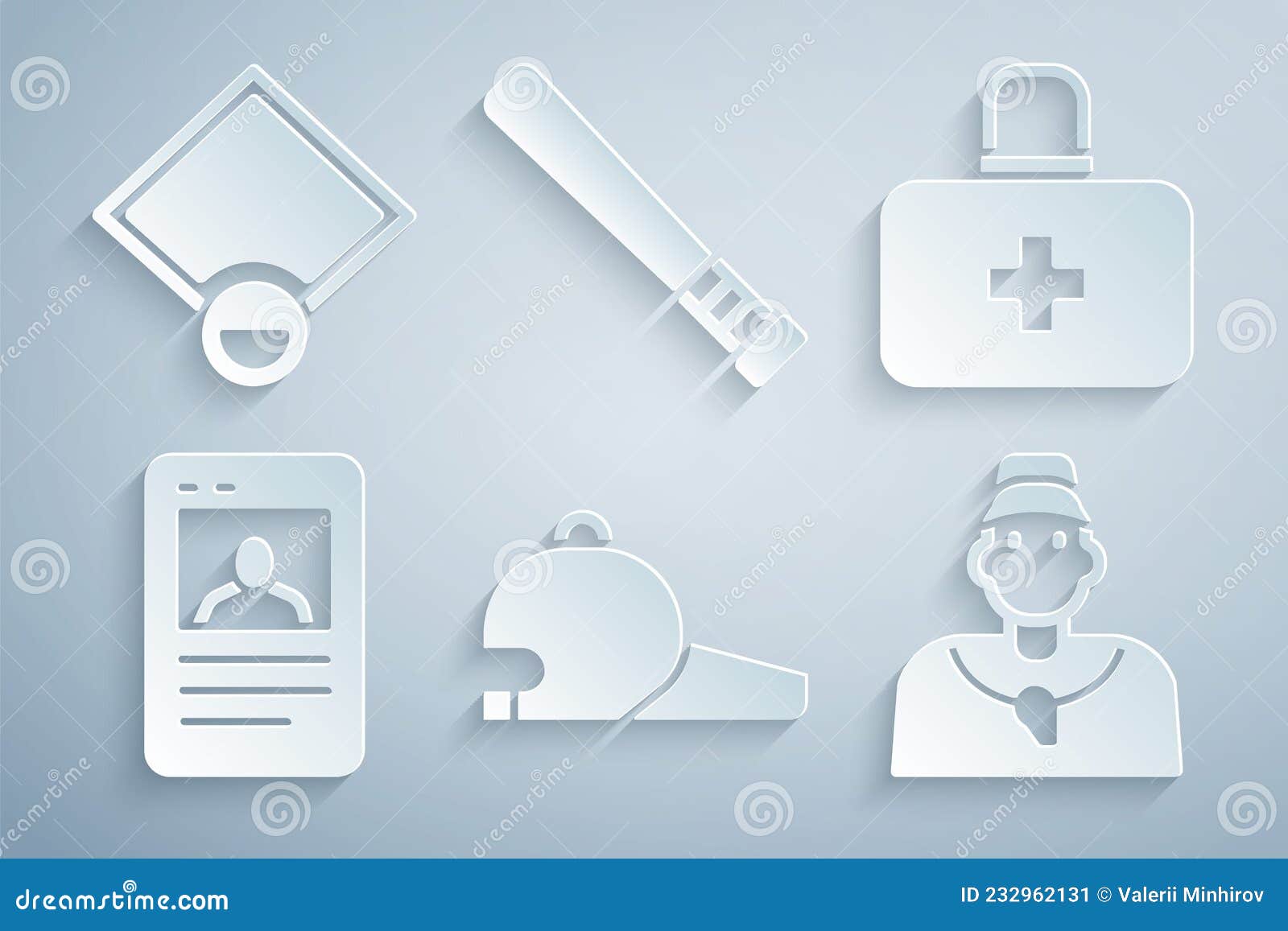 Set Baseball Cap, First Aid Kit, Card, Coach, Bat and Field Icon ...