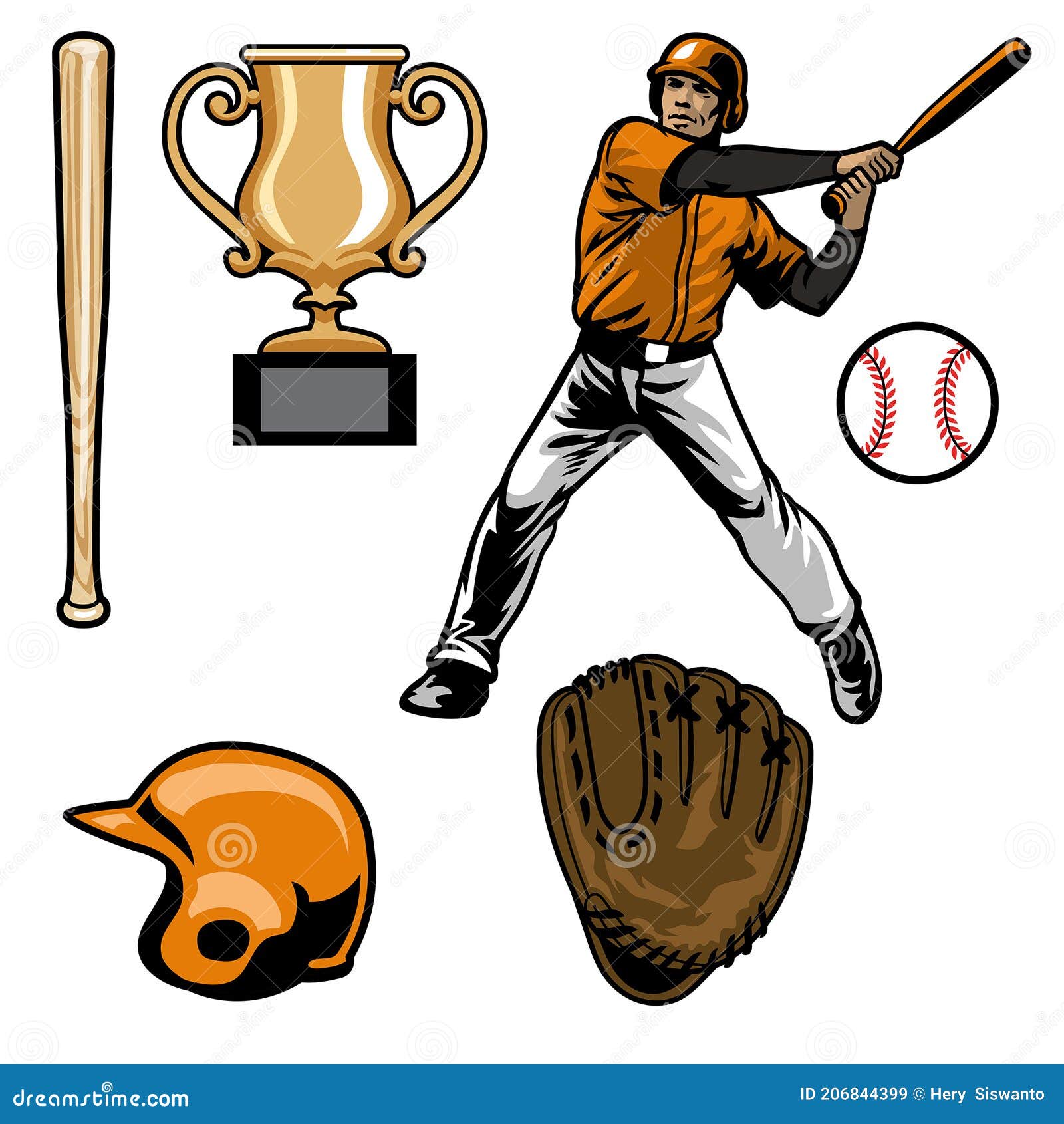 Set of baseball equipment stock vector. Illustration of hobby - 206844399
