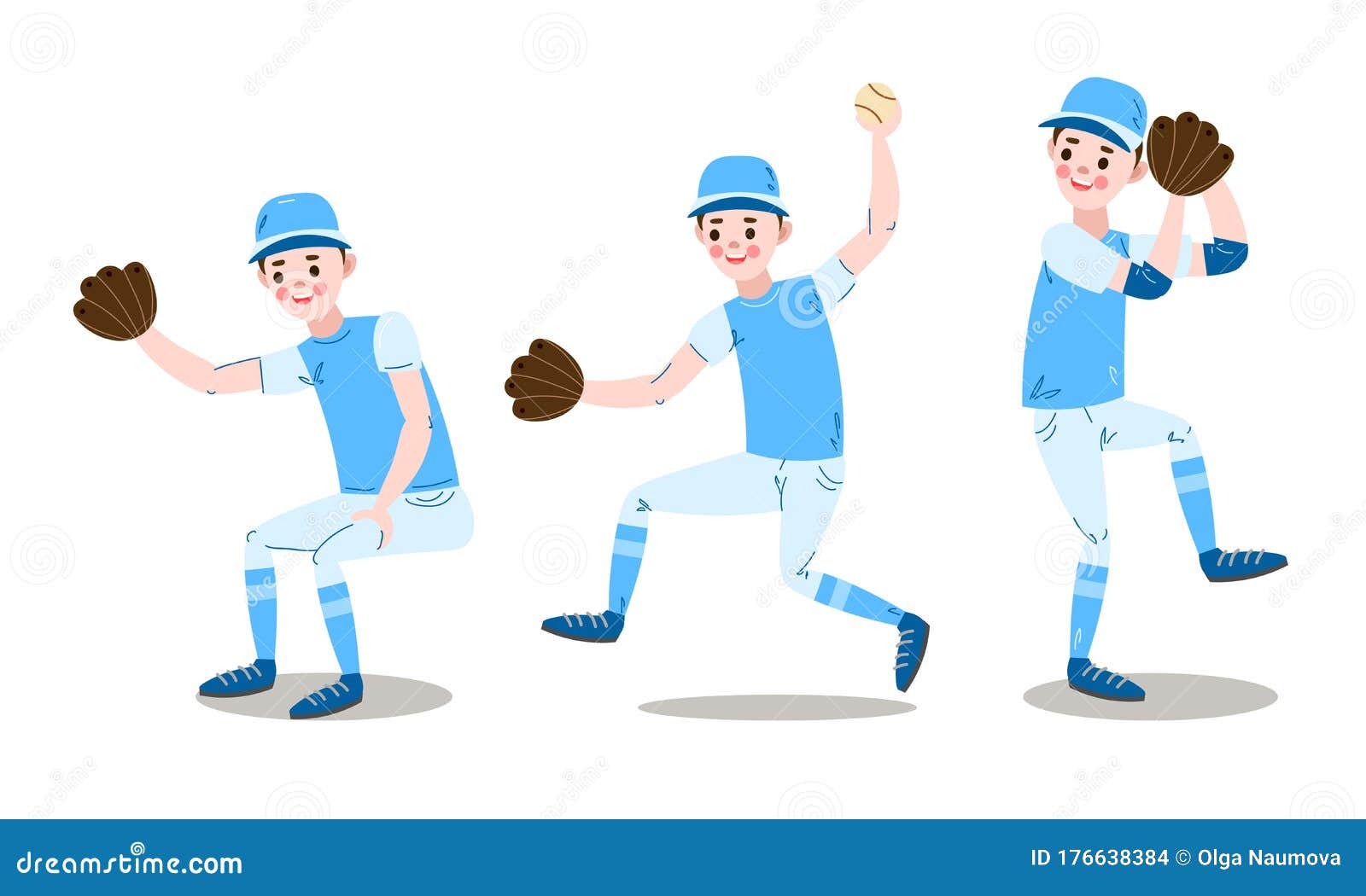 Set of Baseball Player Character in Different Poses. Vector ...