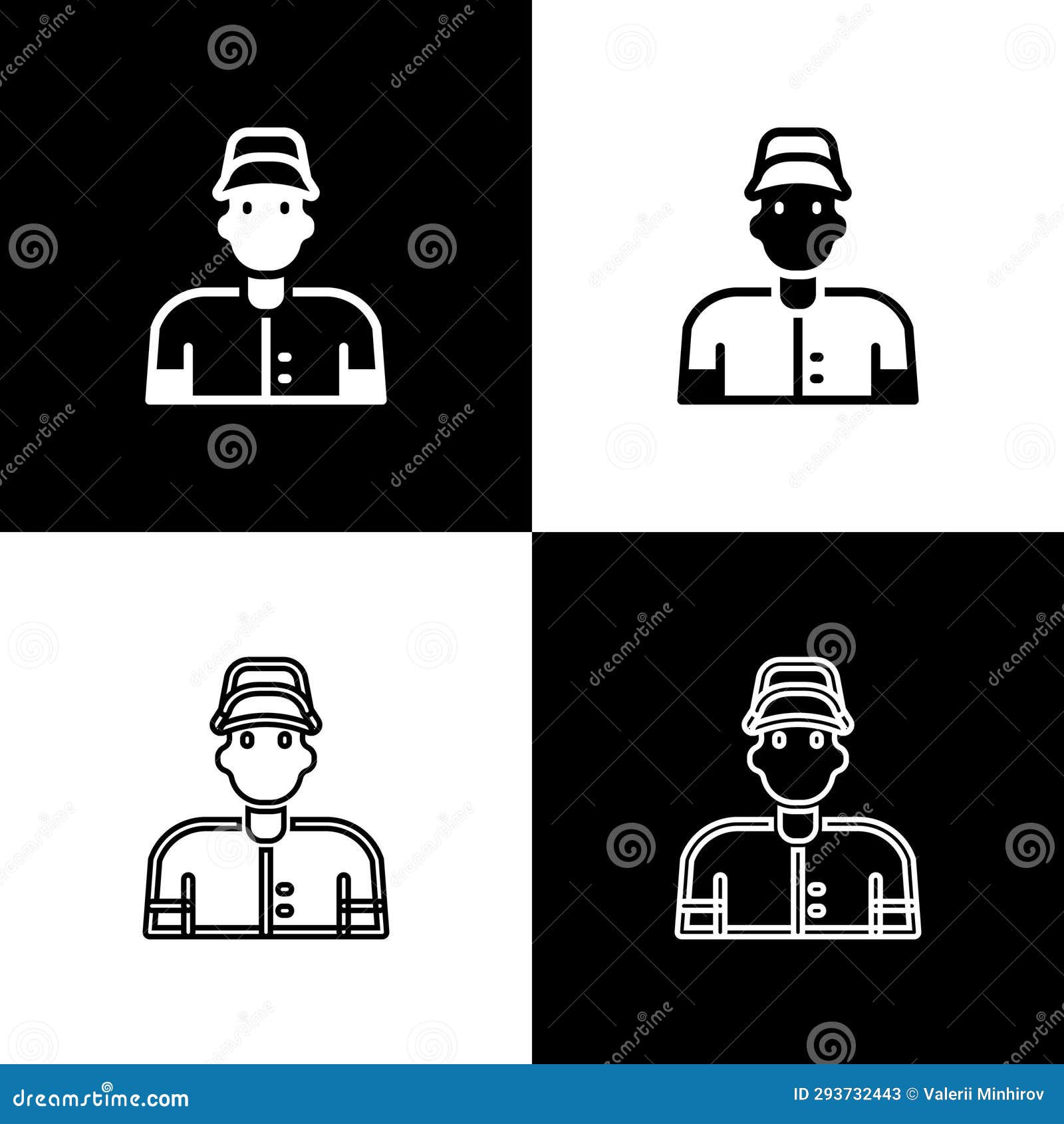 Set Baseball Player Icon Isolated on Black and White Background. Vector ...