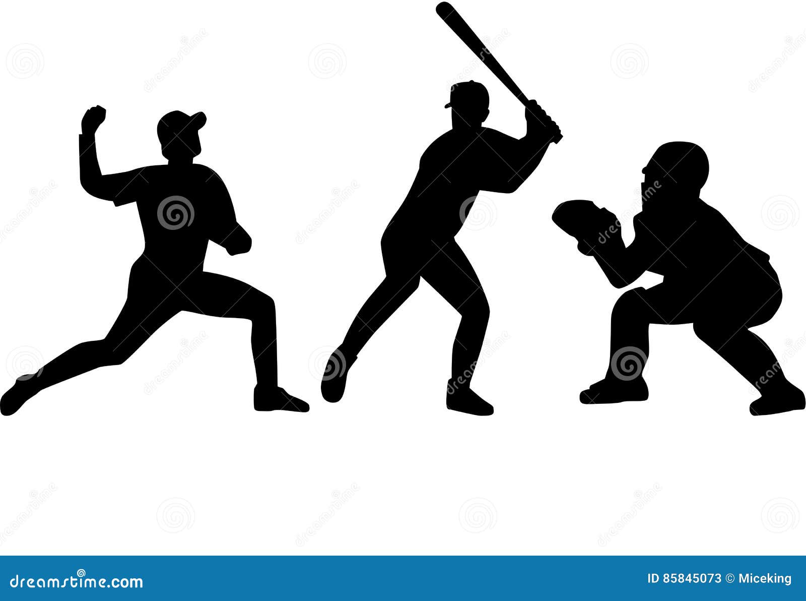 Set of Baseball Player Silhouettes Stock Vector - Illustration of pitch ...