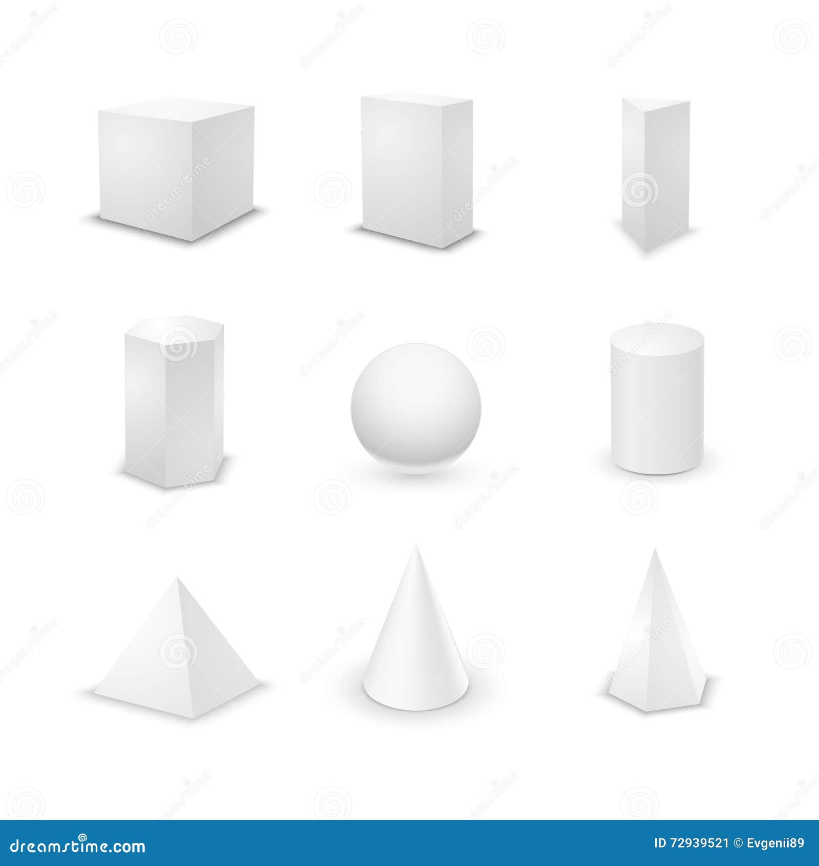 Set of Basic Elementary Geometric Shapes, Blank 3d Primitives Isolated ...