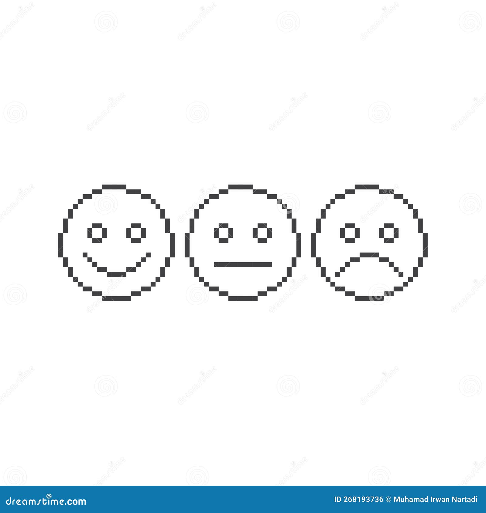 Set 3 Basic Emotion, Sad, Flat, Smile. Pixel Art Line Icon Vector Icon ...