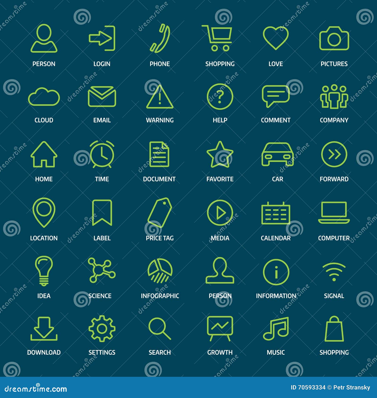 Set of Basic Green Outline Icons for Print or Web Stock Vector ...