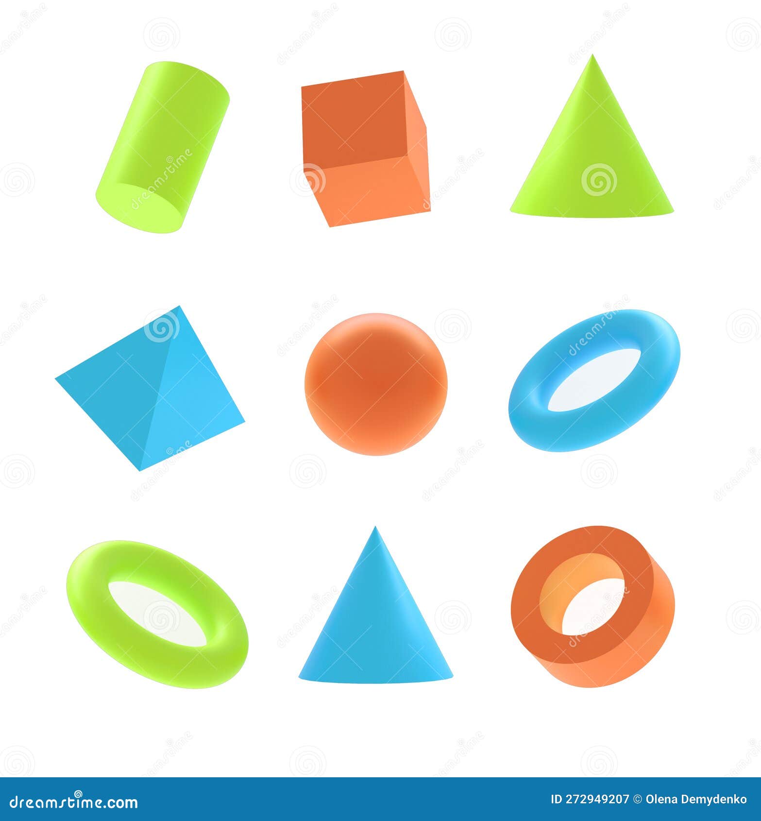 Set of Basic Shapes. 3d Render White Geometric Shapes Isolated on White ...