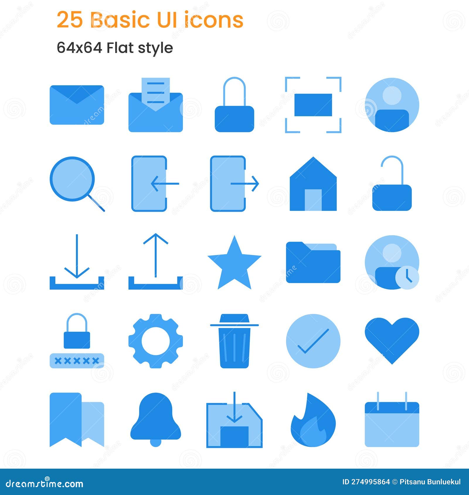 Set of Basic User Interface Icons. 64x64 Flat Style Stock Vector ...