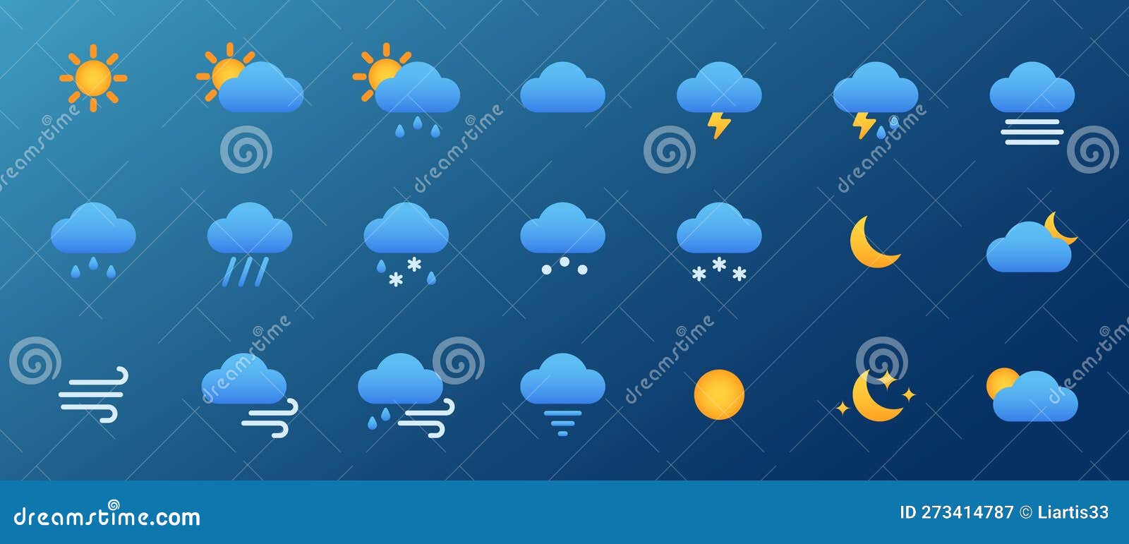 Set of 21 Basic Weather Icons with Gradient Colors. Stock Vector ...