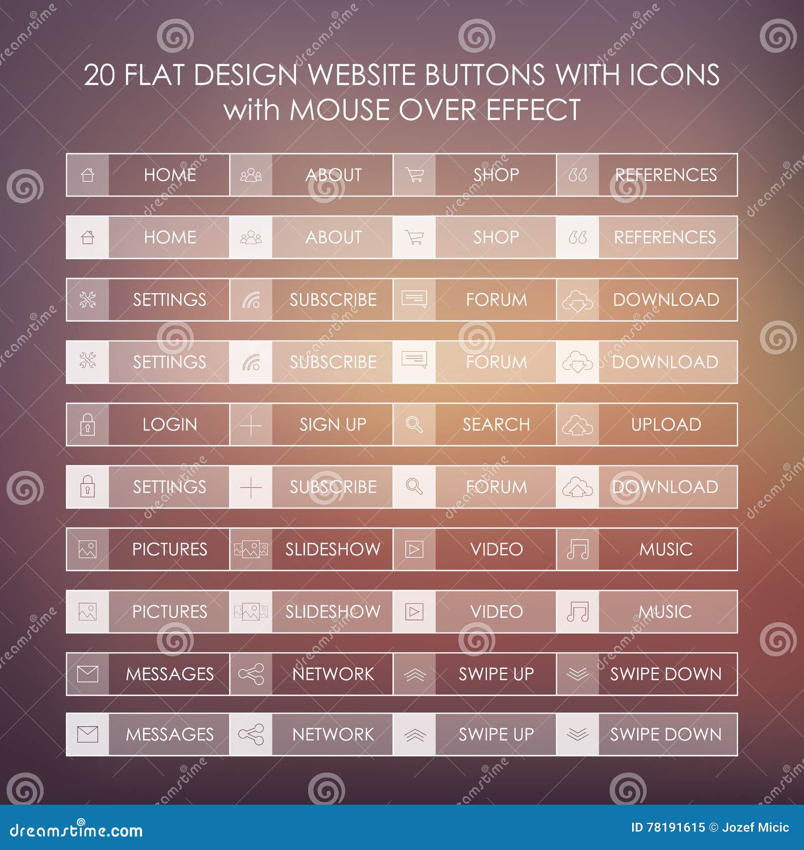 Set of 20 Basic Website Icons in Modern Flat Design and Ghost Buttons ...