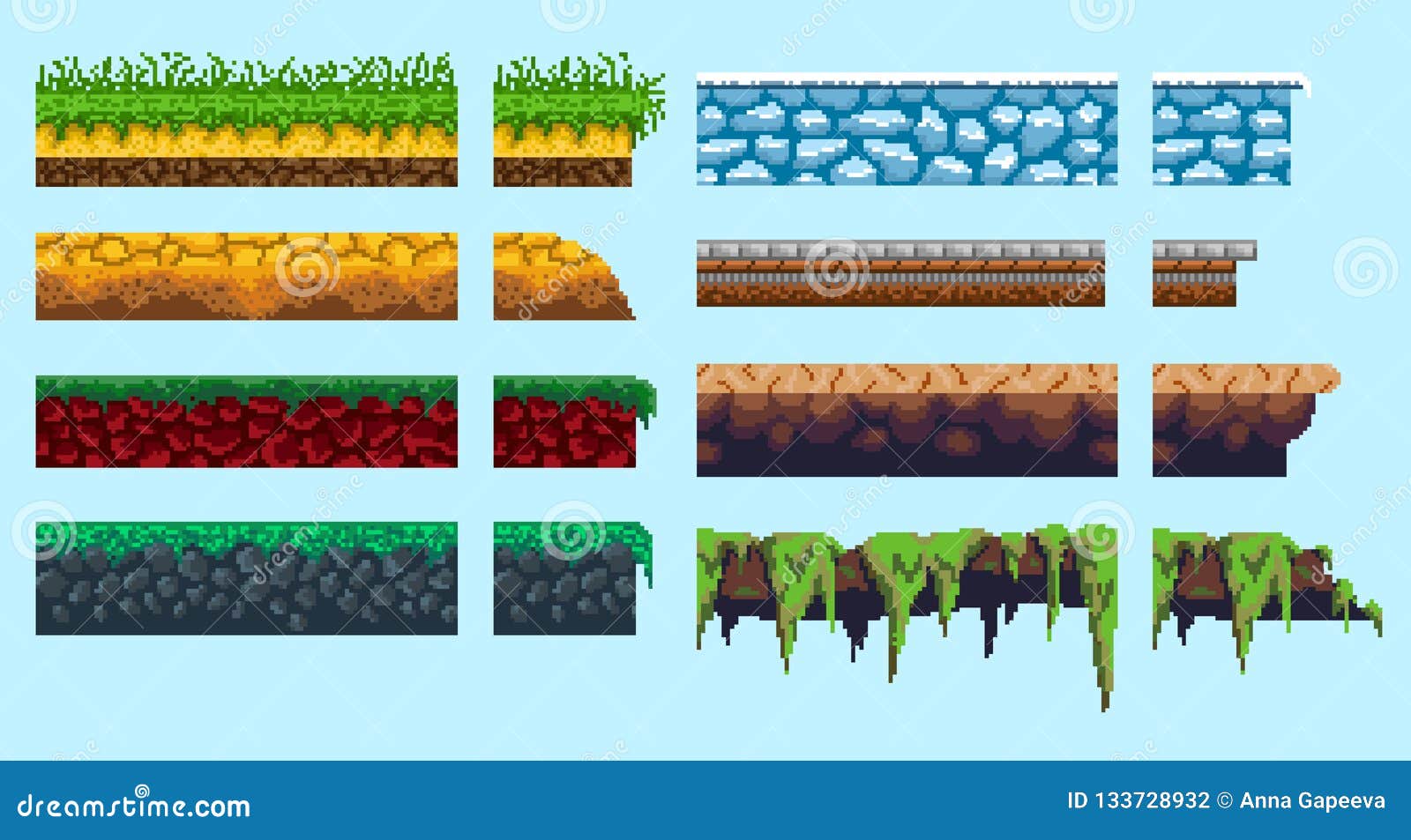 A Set of Basics for Creating Pixel Seamless Landscape Stock Vector ...