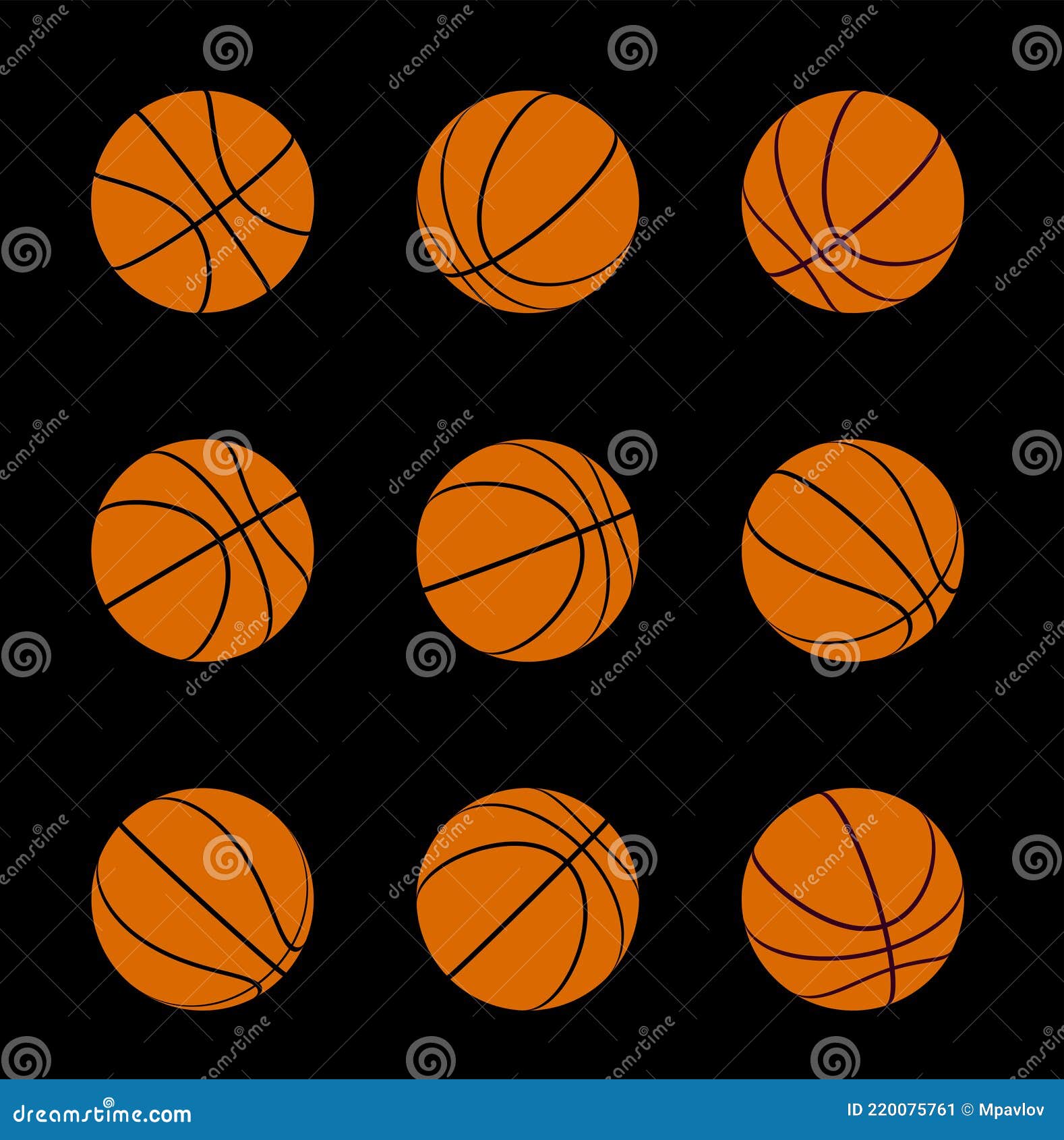 Set of Basketball Balls with Different Rotation Angles. Vector 3d Stock ...