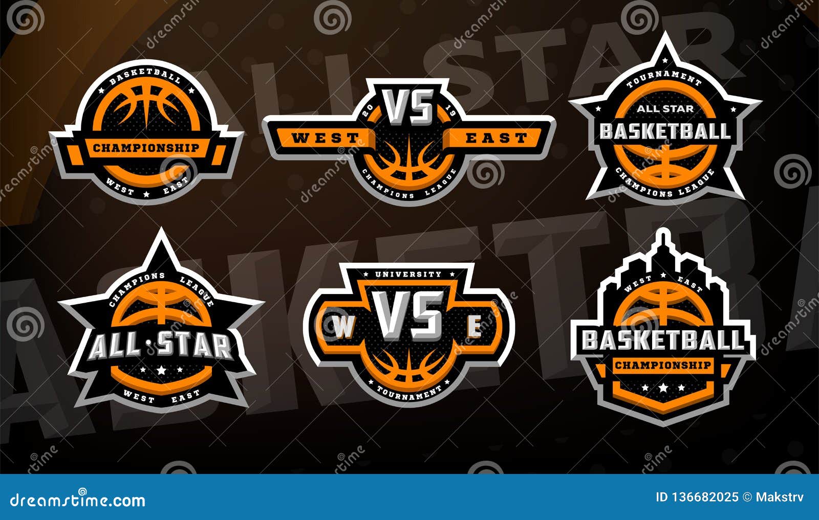Set of Basketball Logos, Emblems, Labels on a Dark Background. Stock ...