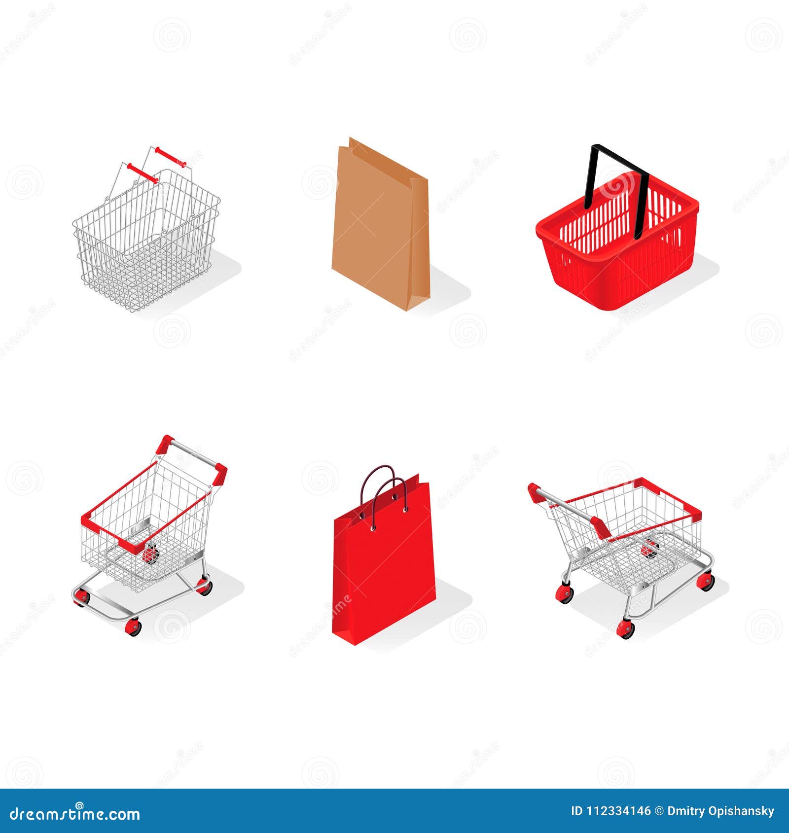 A Set of Baskets from a Supermarket Stock Vector - Illustration of ...