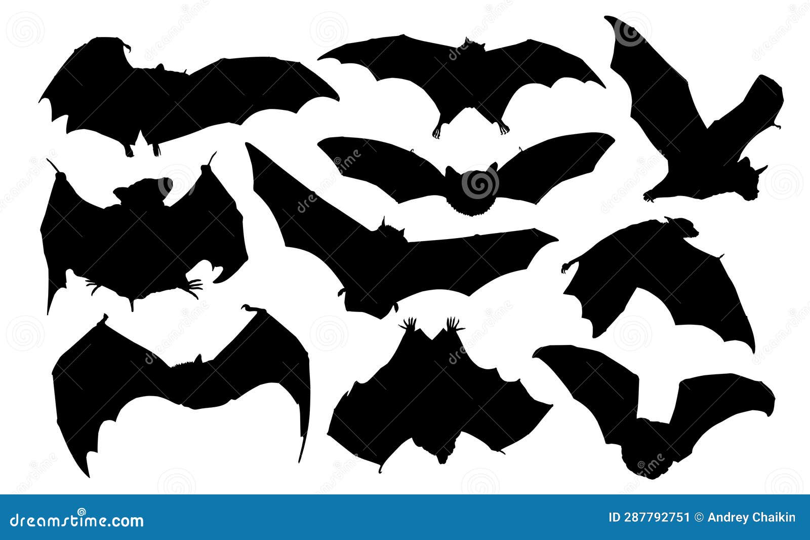 Set of bat silhouettes. stock vector. Illustration of nature - 287792751