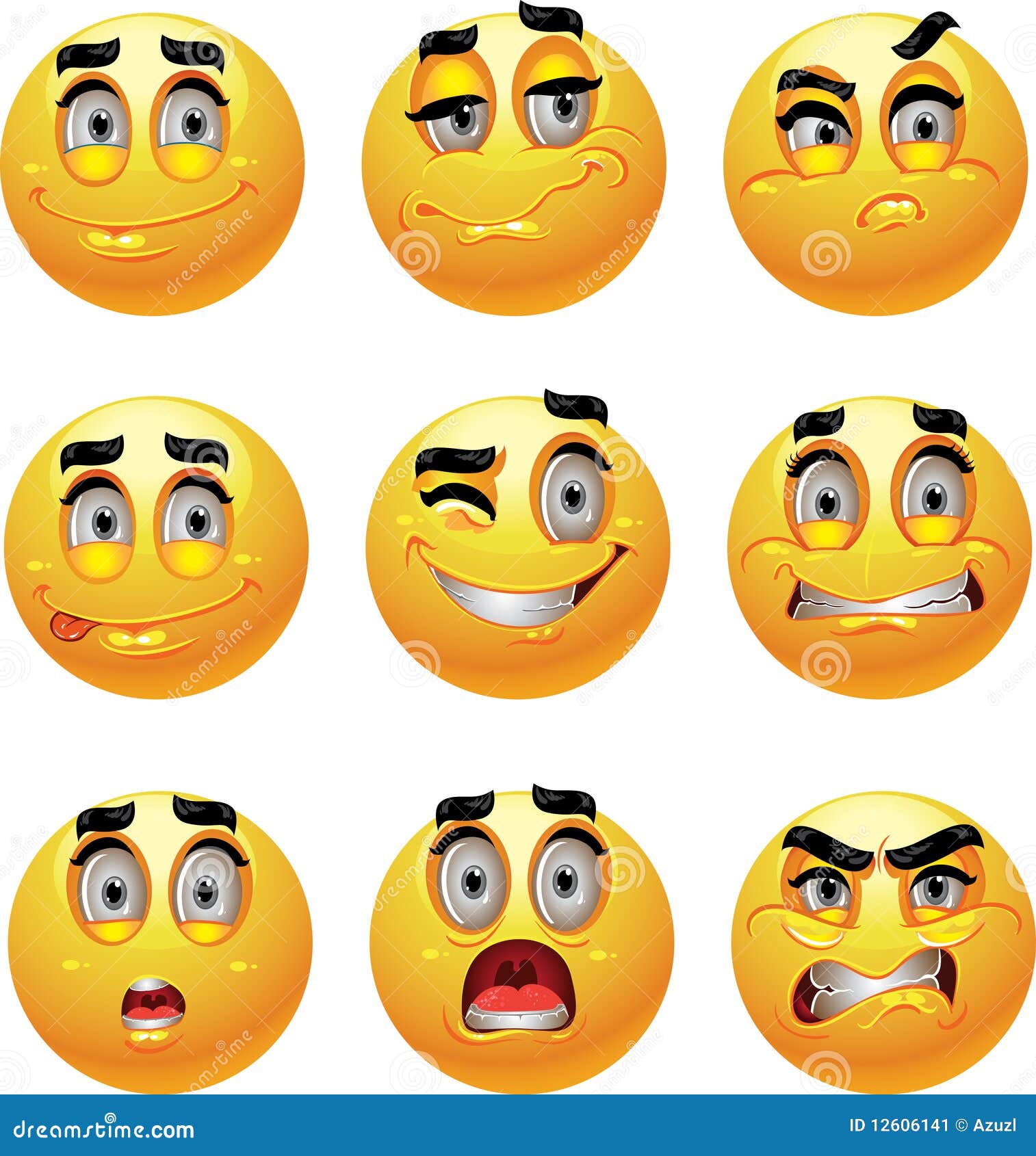 Set of Batch from 9 Emotion Smiles Stock Illustration - Illustration of ...