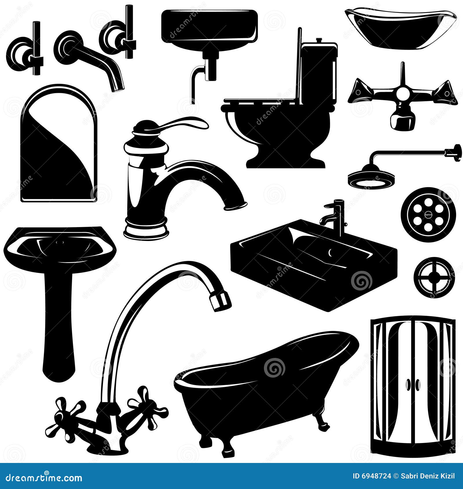 Bathroom Objects. Toilet Sink Shower Washroom Vector Realistic ...