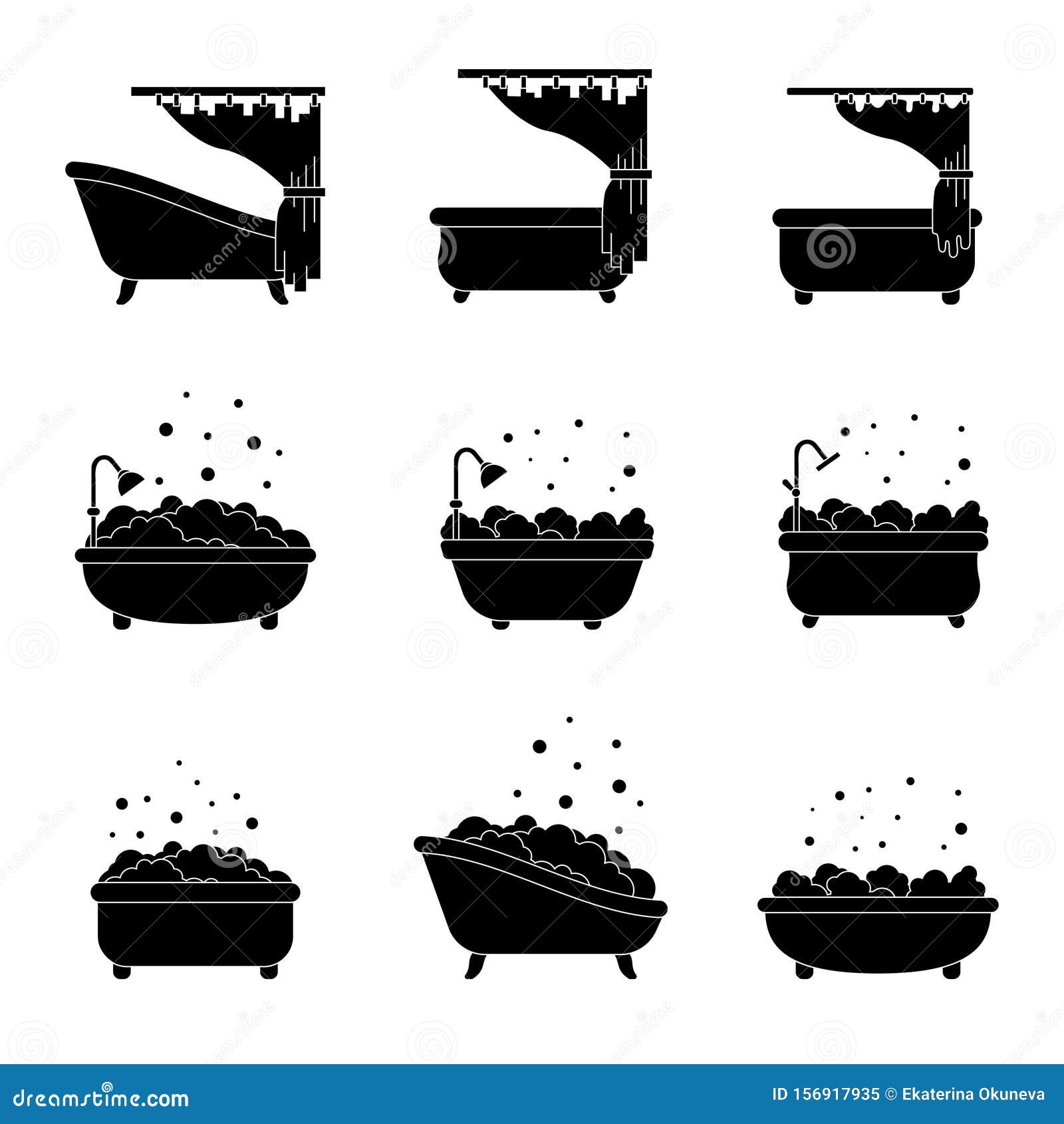 Set of Bathtub Vector Icons. Bathroom Simple Illustration for Design ...