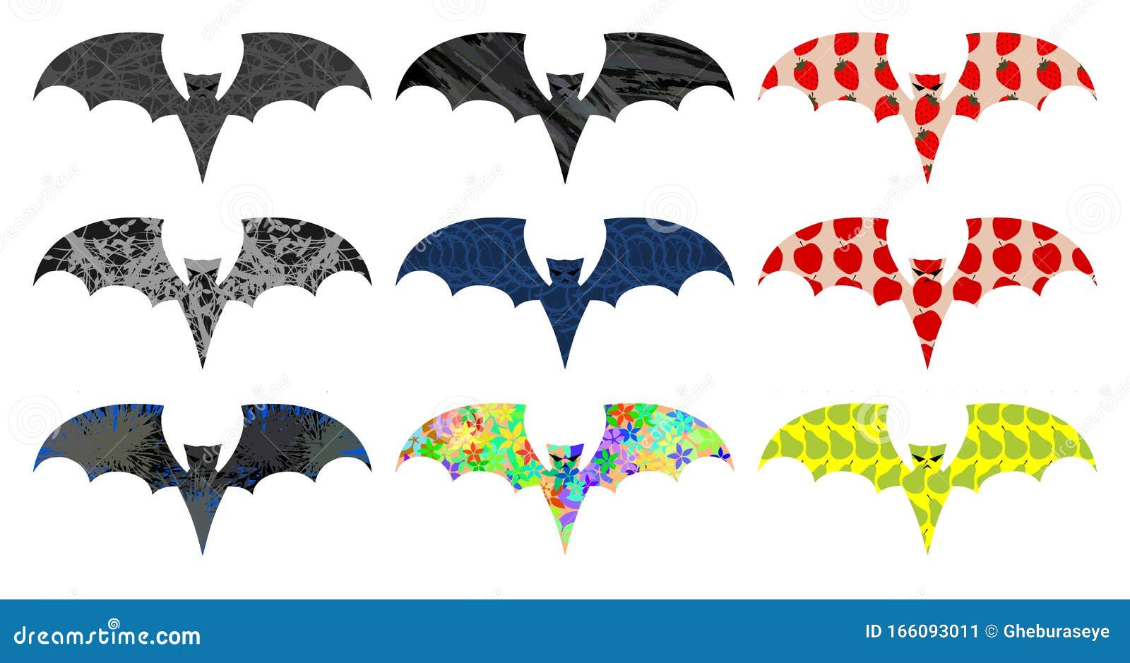 Bat with Different Textures, Fantasy, Isolated. Stock Illustration ...