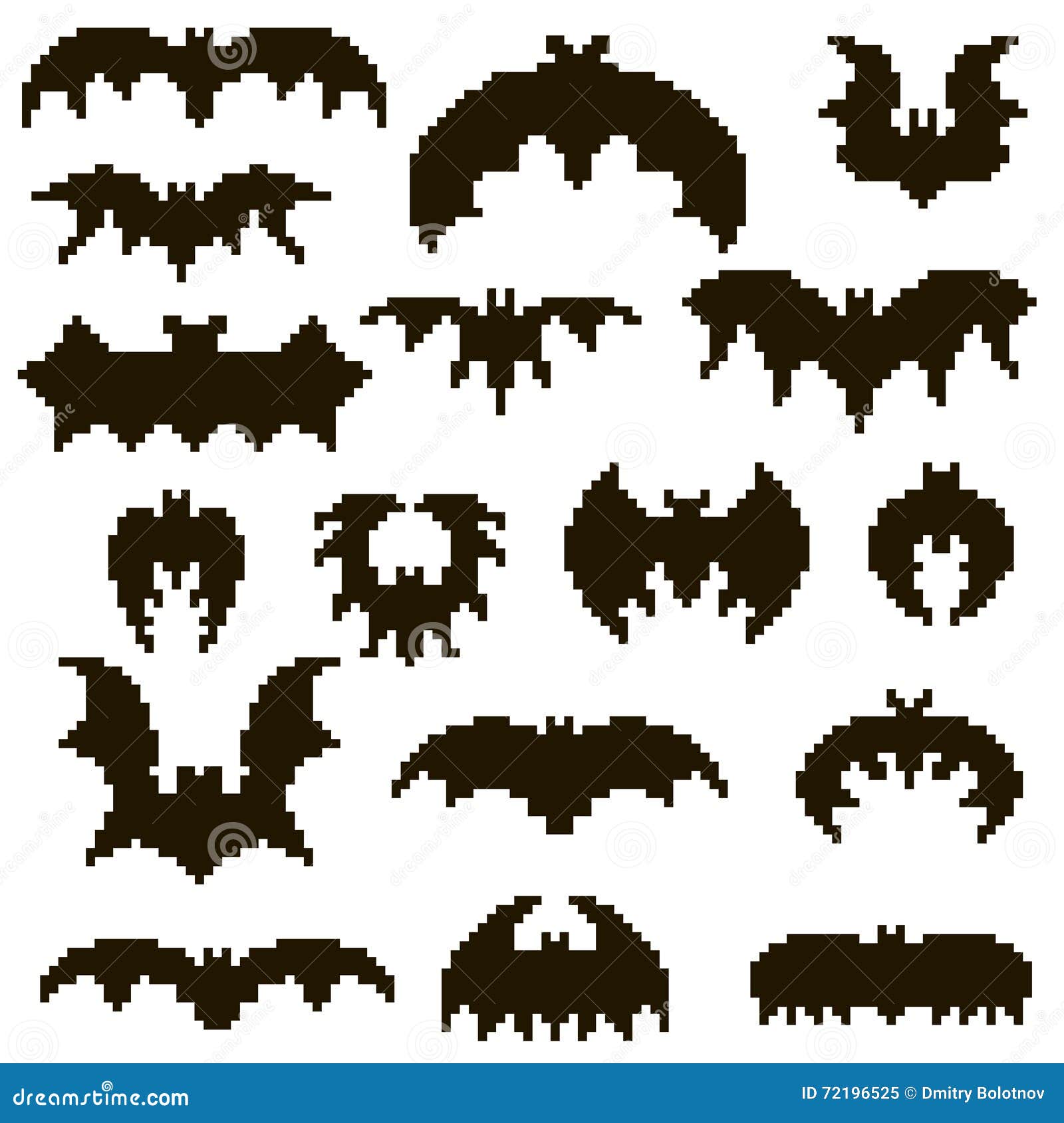 Set of 17 of Bats in Pixels Stock Vector - Illustration of attack, wing ...