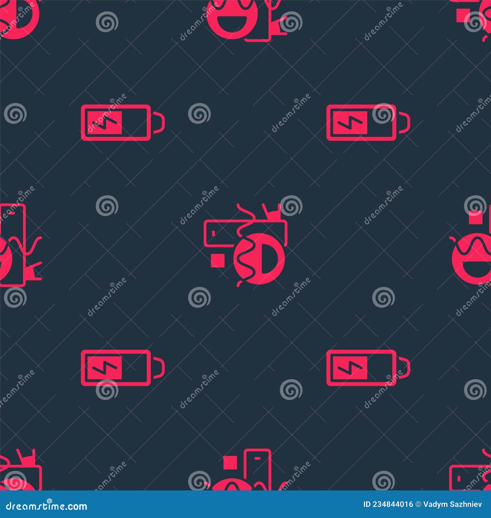 Set Battery and Basic Geometric Shapes on Seamless Pattern. Vector ...