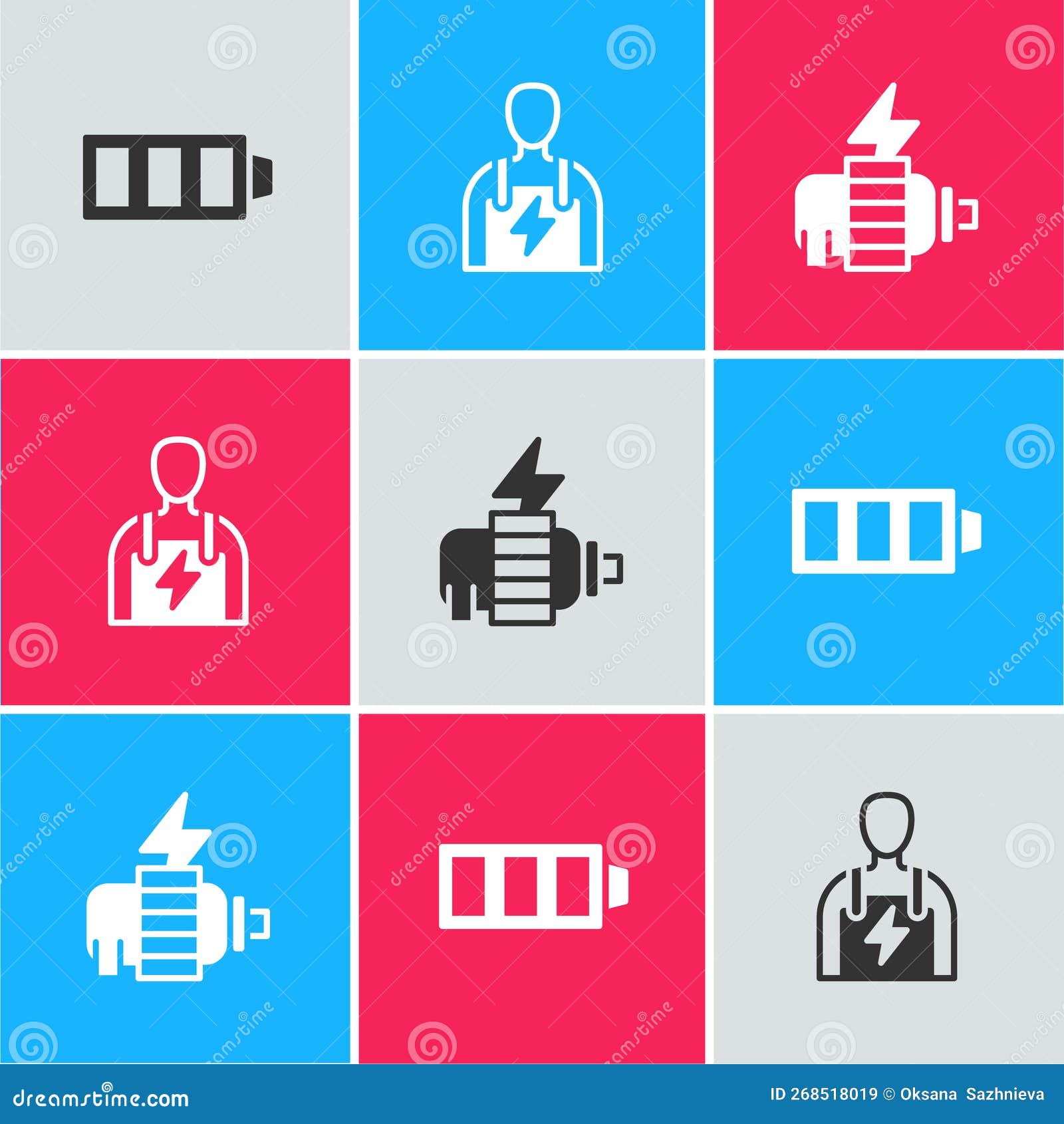 Set Battery Charge, Car Mechanic and Electric Motor Icon. Vector Stock ...