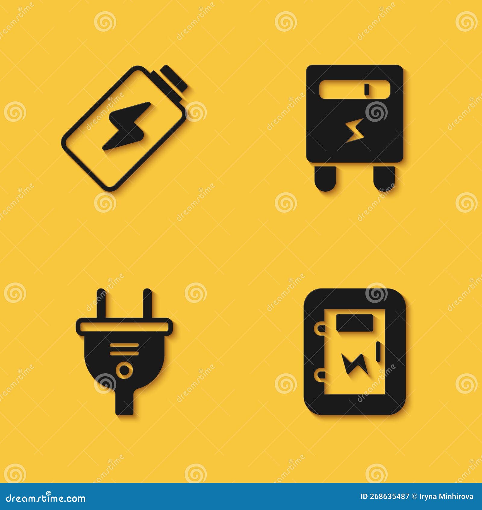 Set Battery Charge, Electrical Panel, Plug and Meter Icon with Long ...