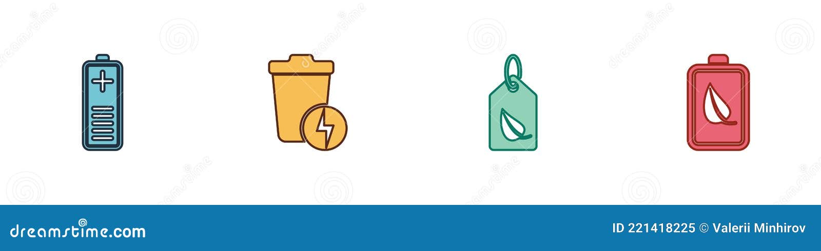 Set Battery Charge Level Indicator, Lightning with Trash Can, Tag Leaf ...