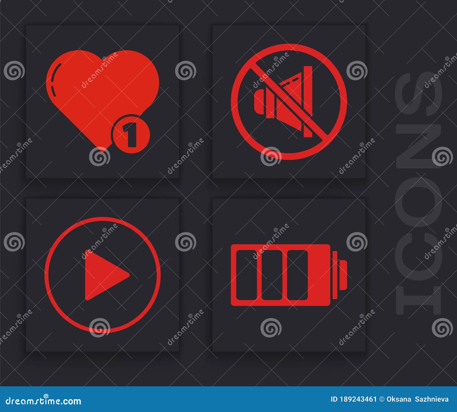 Set Battery Charge Level Indicator, Like and Heart, Speaker Mute and ...