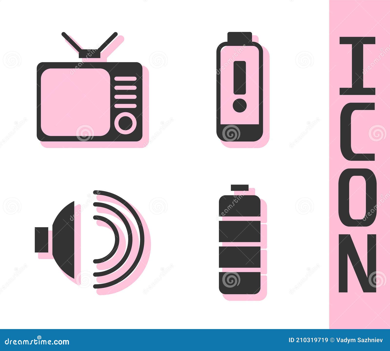 Set Battery Charge Level Indicator, Retro Tv, Speaker Volume and ...