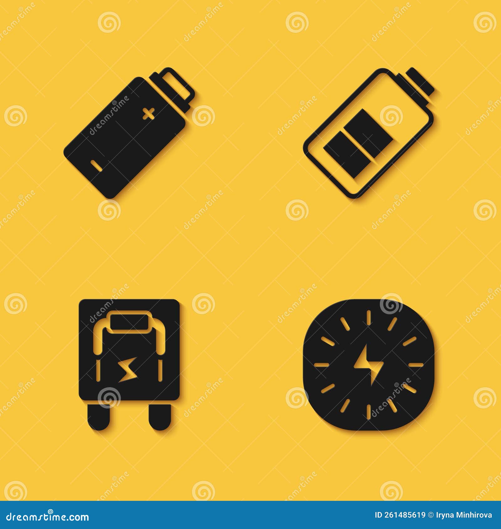 Set Battery Charge, Lightning Bolt, Electrical Panel and Icon with Long ...