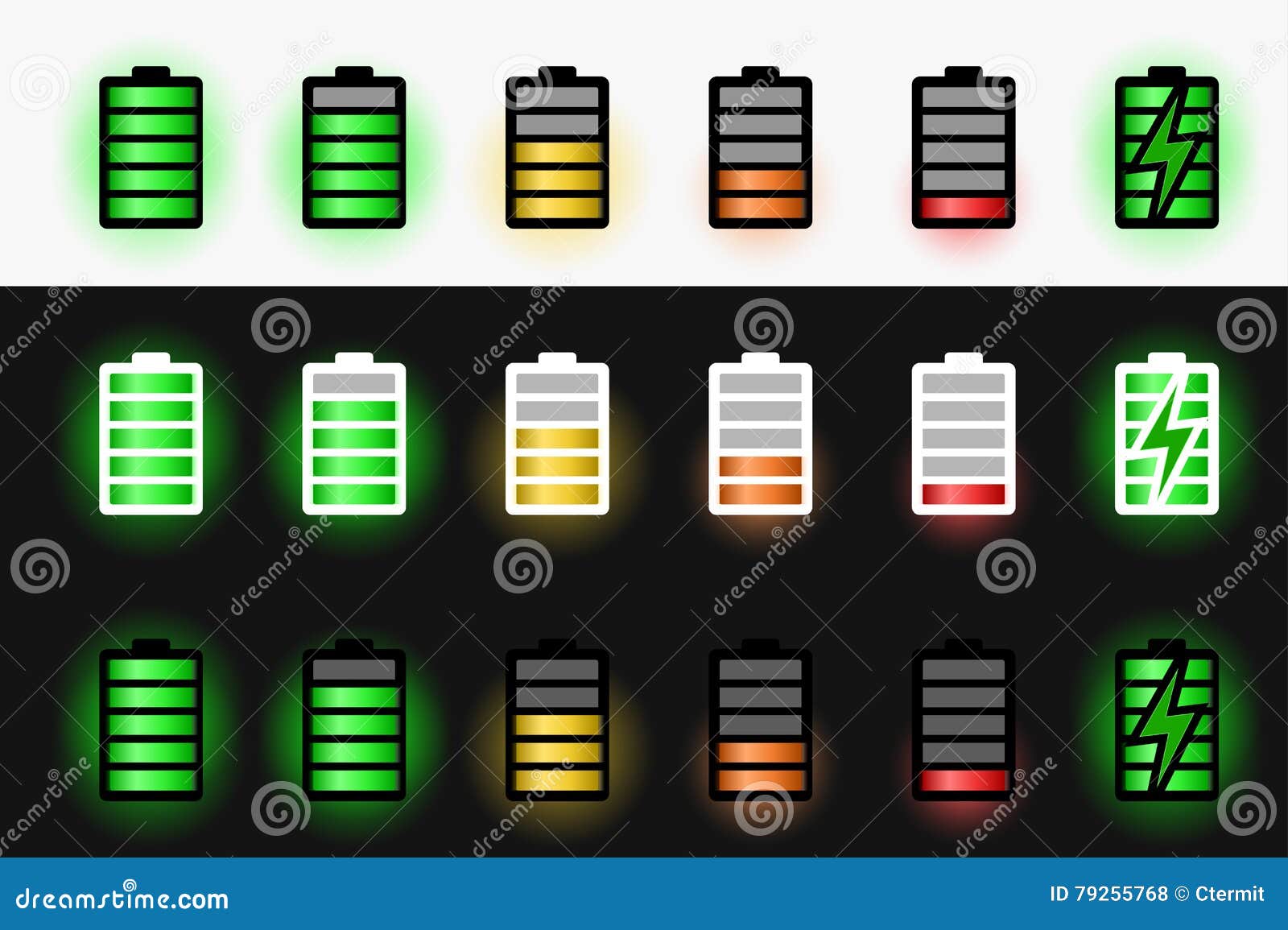 Set of battery icons stock vector. Illustration of indicator - 79255768
