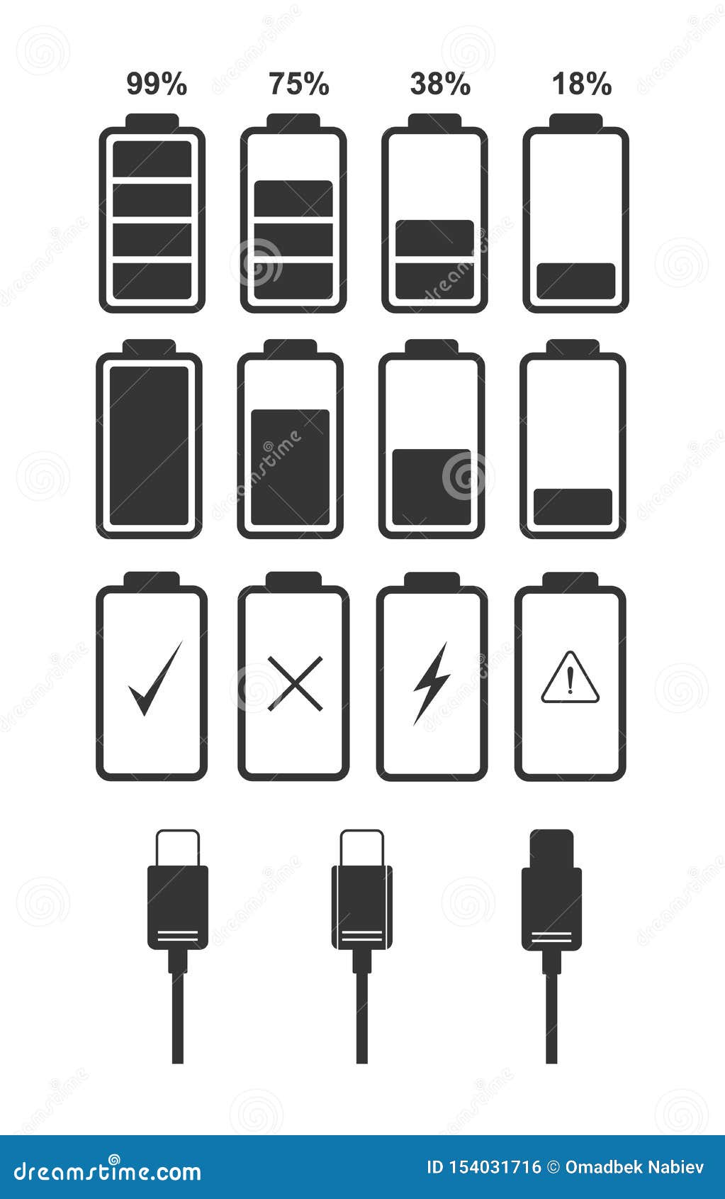 Set of Battery Level Indicator Icons. Stock Vector - Illustration of ...
